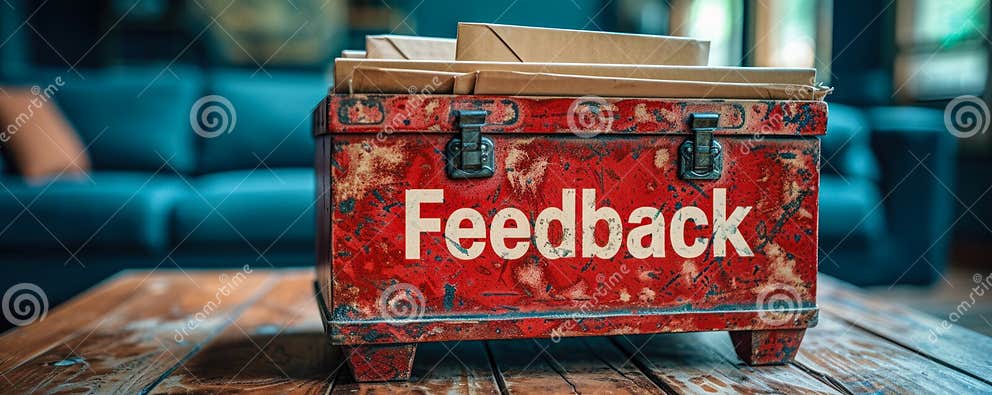 Red Feedback Box with Paper Feedback Forms Inside Highlighting the ...