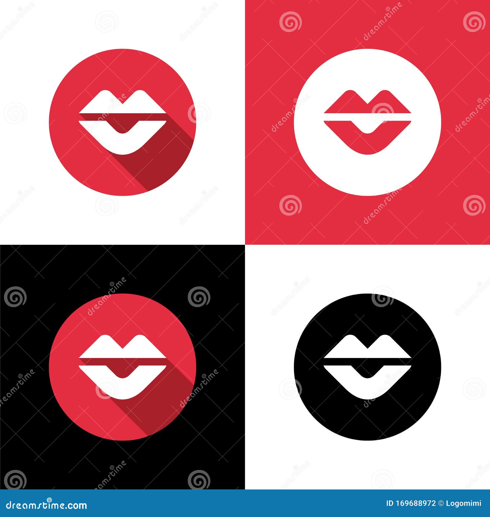 Red Female Lips Logo Icon, Flat Design Style, Circle Shape Symbol ...