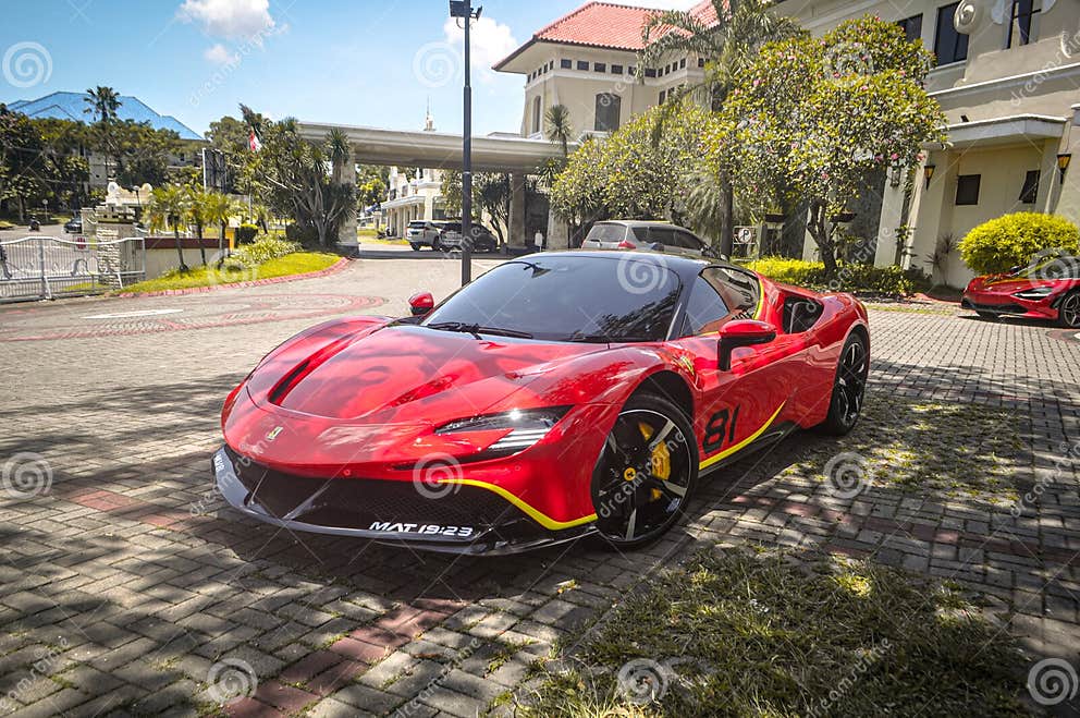 Red Ferrari SF90 editorial photography. Image of ferrari - 279615547