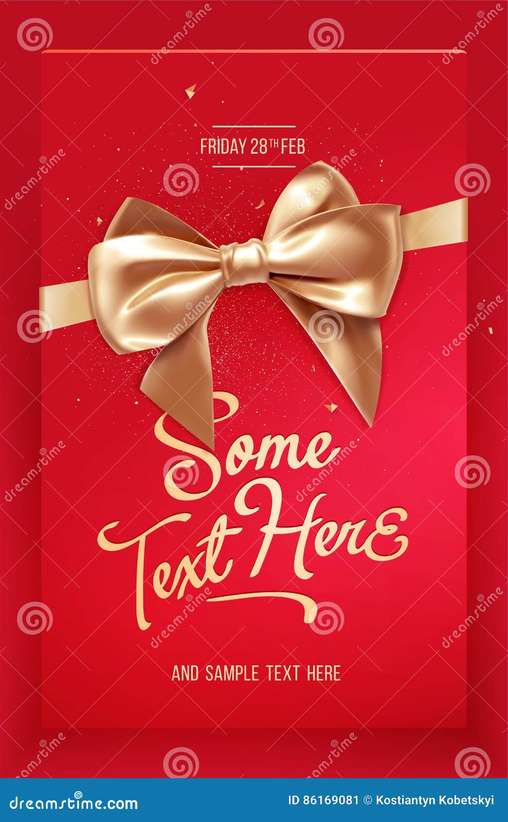 Red Festive Greeting Card or Flyer with Bow and Ribbon Stock Vector ...