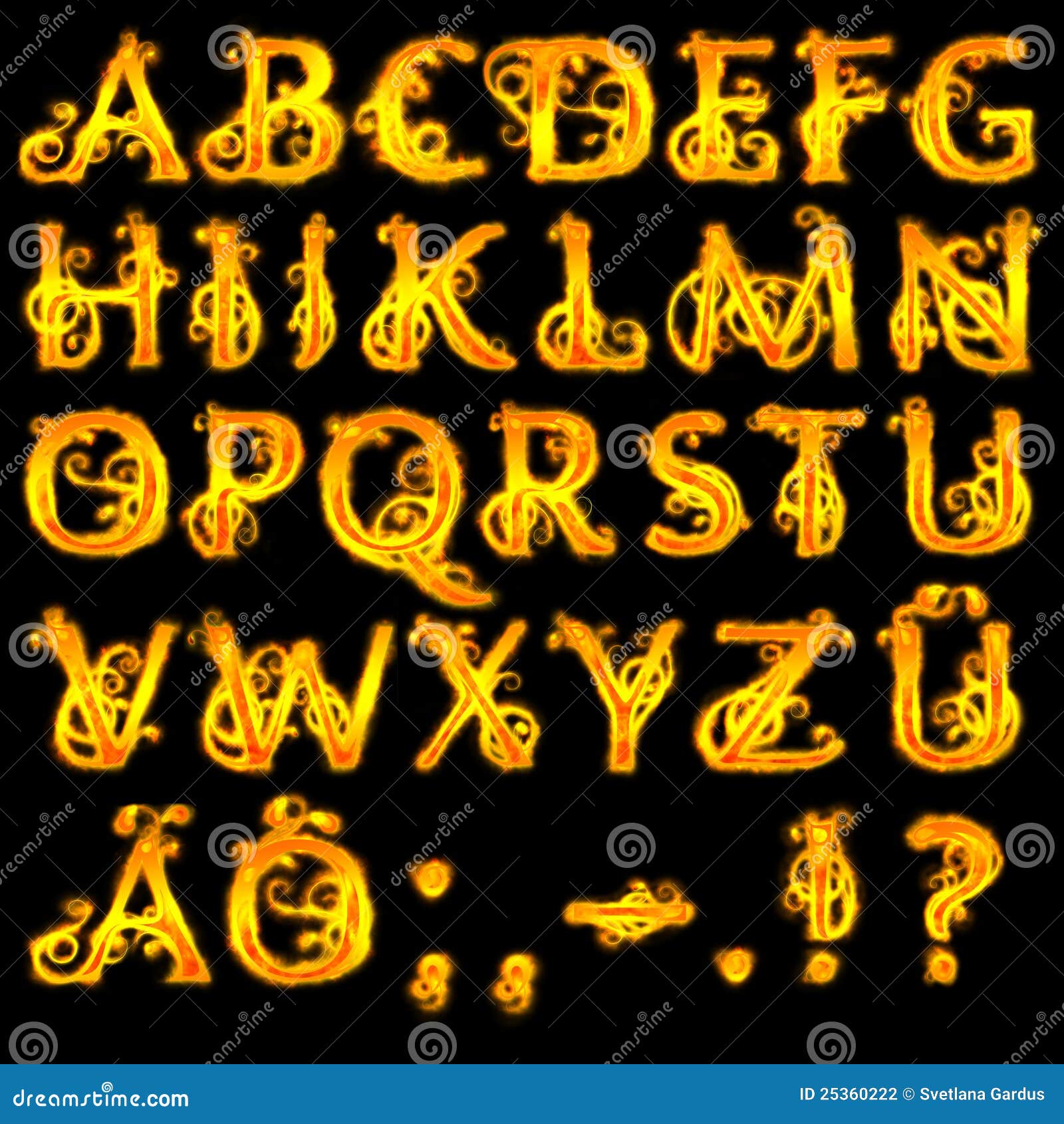 Red fiery letters, set stock illustration. Illustration of element ...