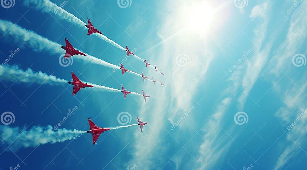 Red Fighter Jet Flying on the Blue Sky Stock Illustration ...