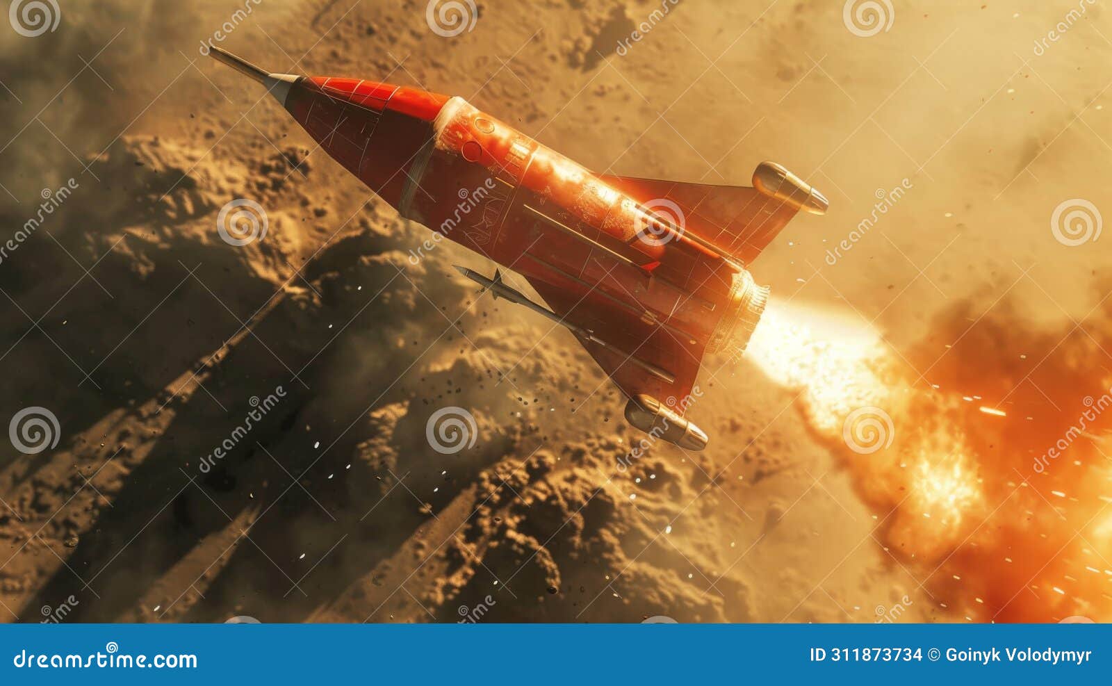 Red Fighter Jet Flying through Cloudy Sky Stock Photo - Image of ...