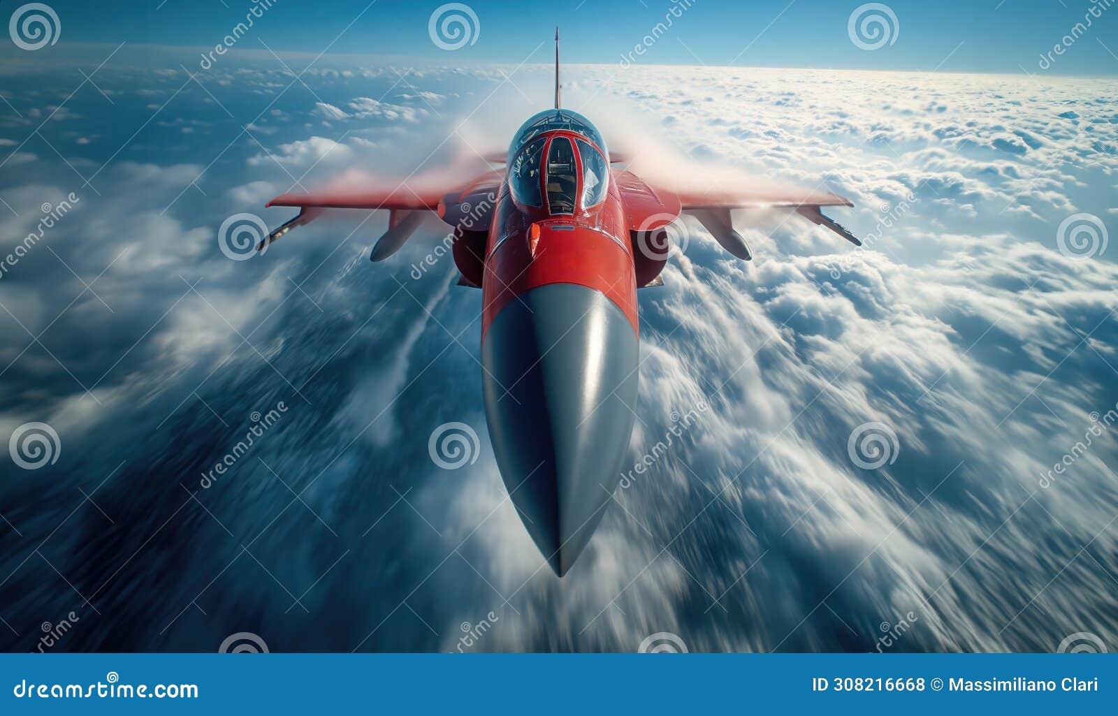A Red Fighter Jet is Shown in Flight, Soaring through the Sky with ...