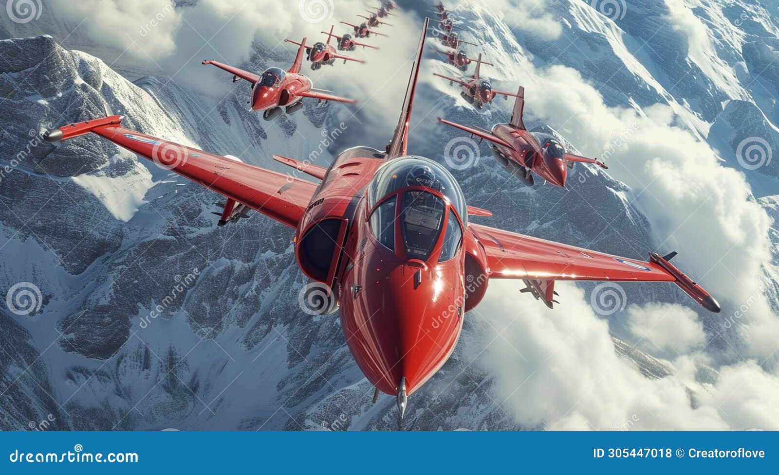 Red Fighter Jets Flying in the Sky Stock Illustration - Illustration of ...