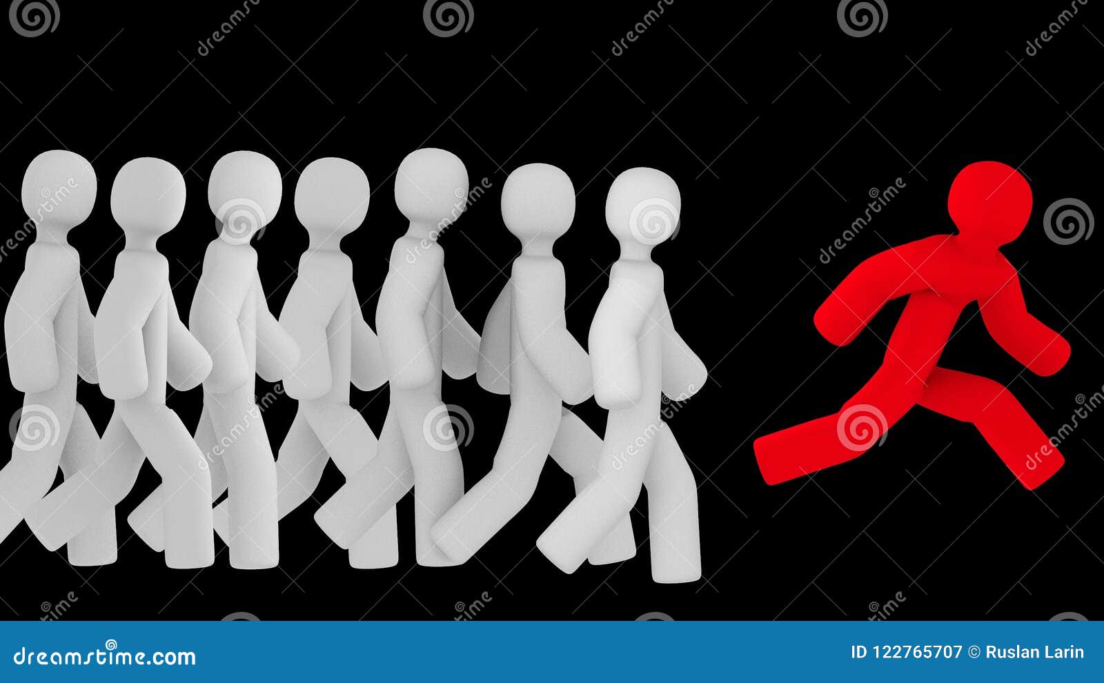 Red Figure Running Ahead of All the White Ones. 3D Rendering Stock ...