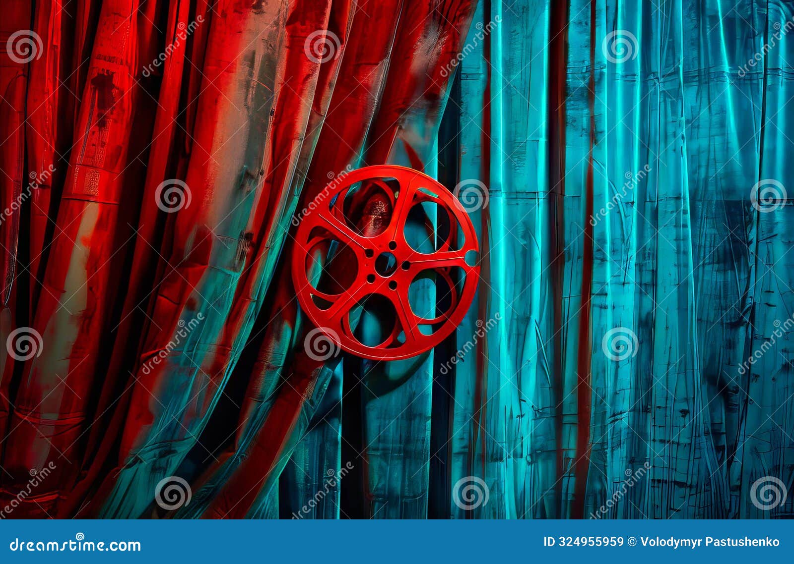 A Red Film Reel is on a Curtain Stock Image - Image of wheel, generated ...