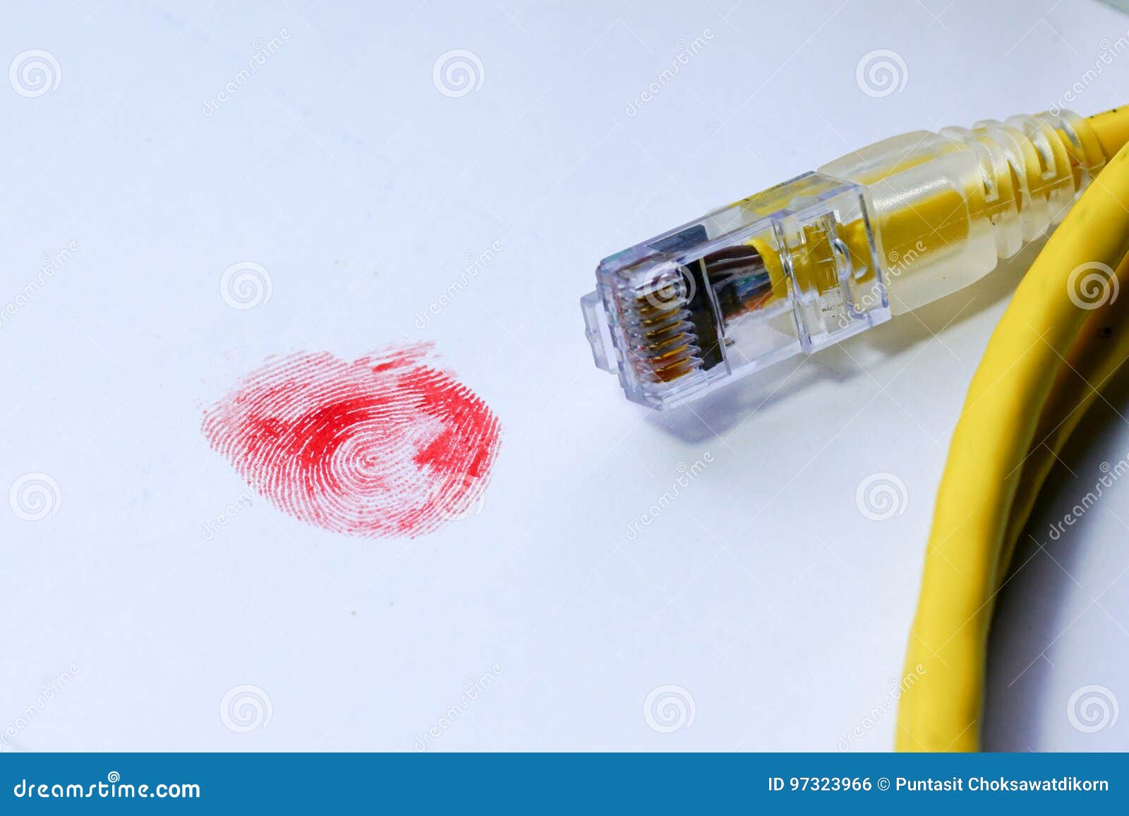 Red Finger Print with Network Cable Stock Photo - Image of imprint ...