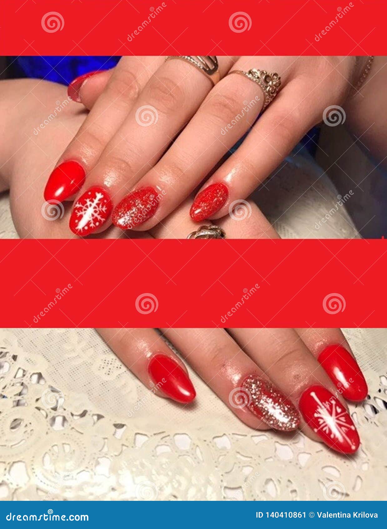 Red Fingernails with a White Snowflake. Stock Illustration ...