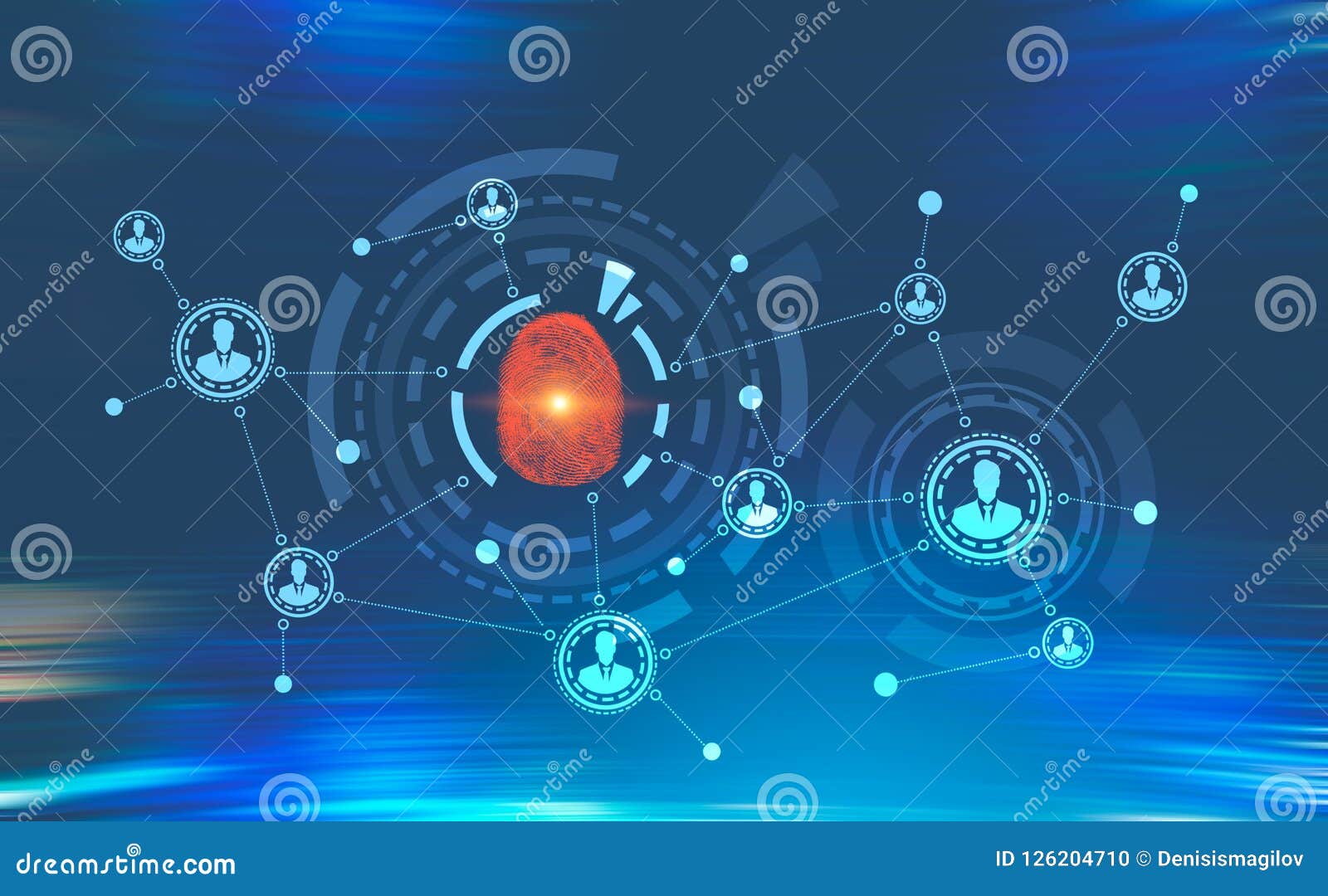 Red Fingerprint Hud Interface and People Network Stock Illustration ...