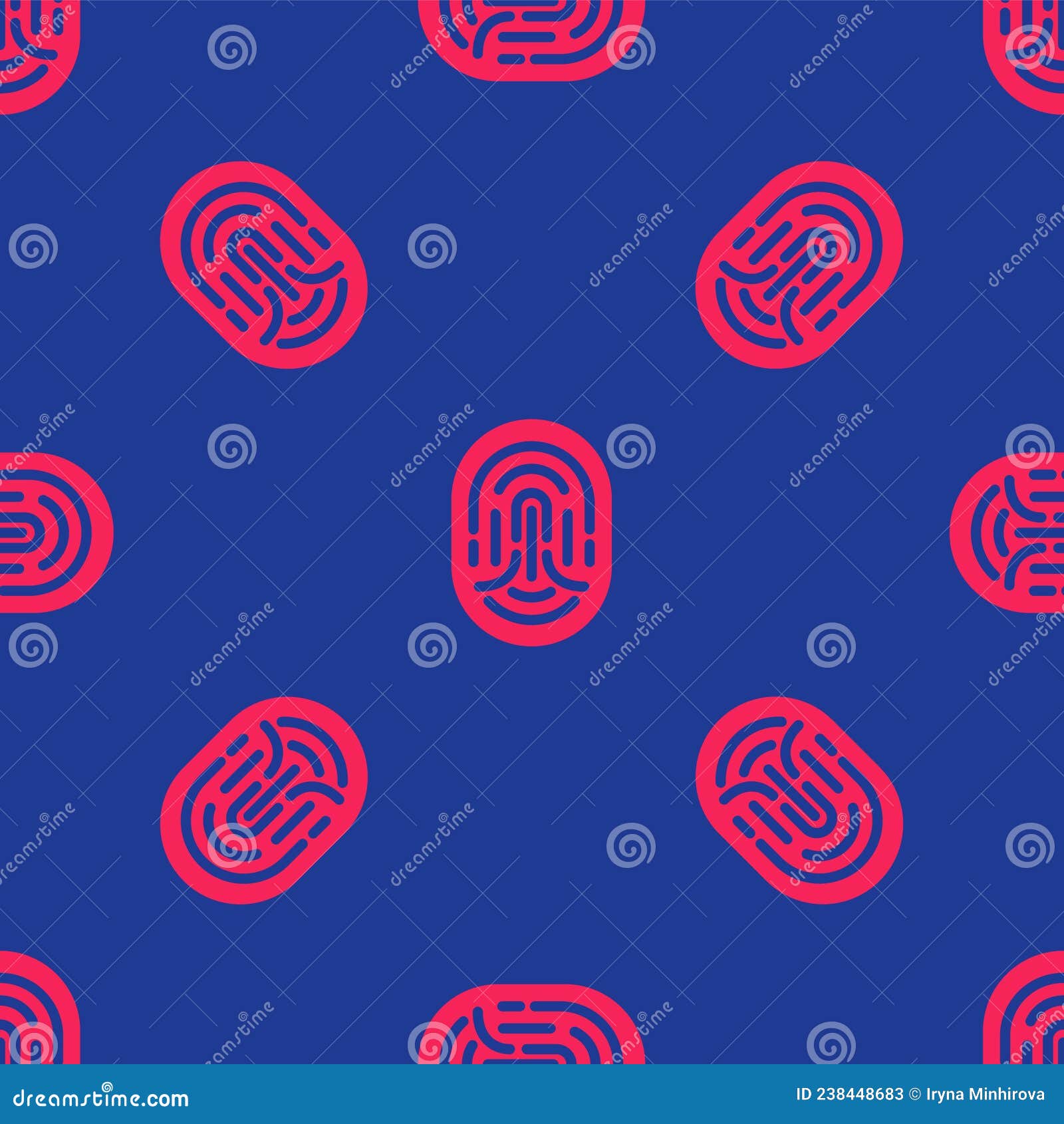 Red Fingerprint Icon Isolated Seamless Pattern on Blue Background. ID ...