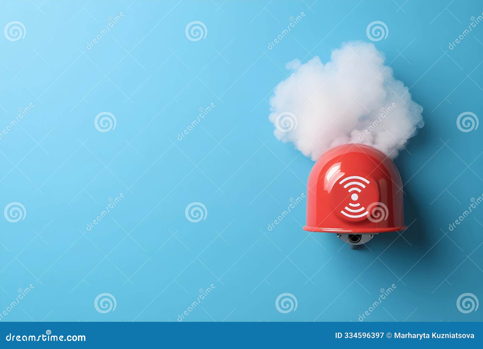 Red Fire Alarm Bell. Fire Alarm Detector on Blue Background with Copy ...