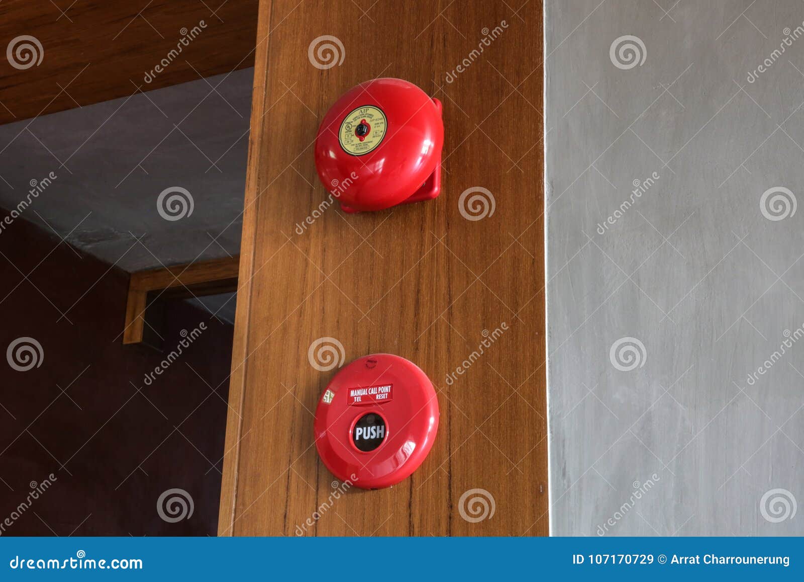 Red Fire Alarm Bell on Wood Wall Stock Image - Image of wall ...