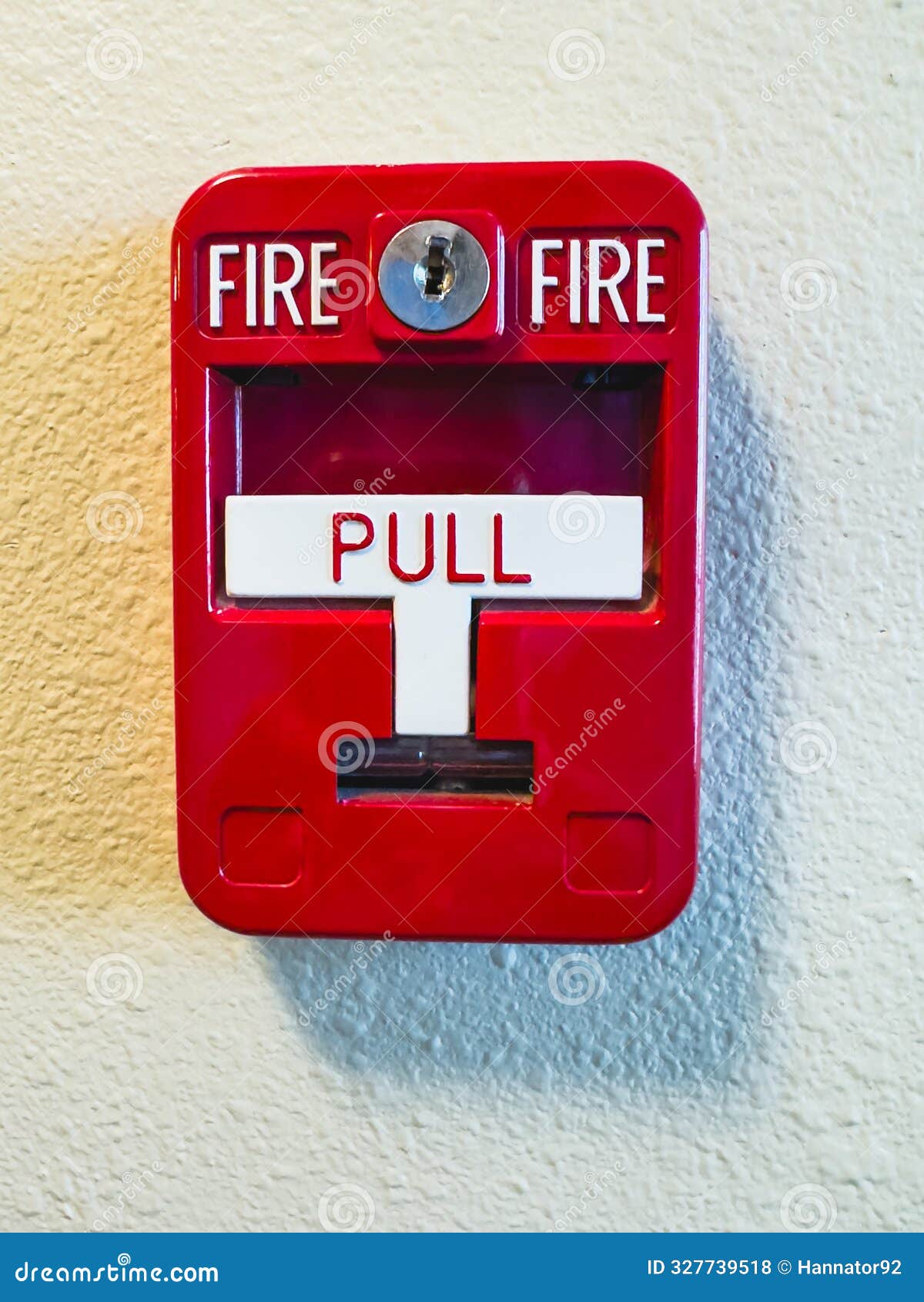 Red Fire Alarm Box with "PULL" Handle for Emergencies Stock Photo ...