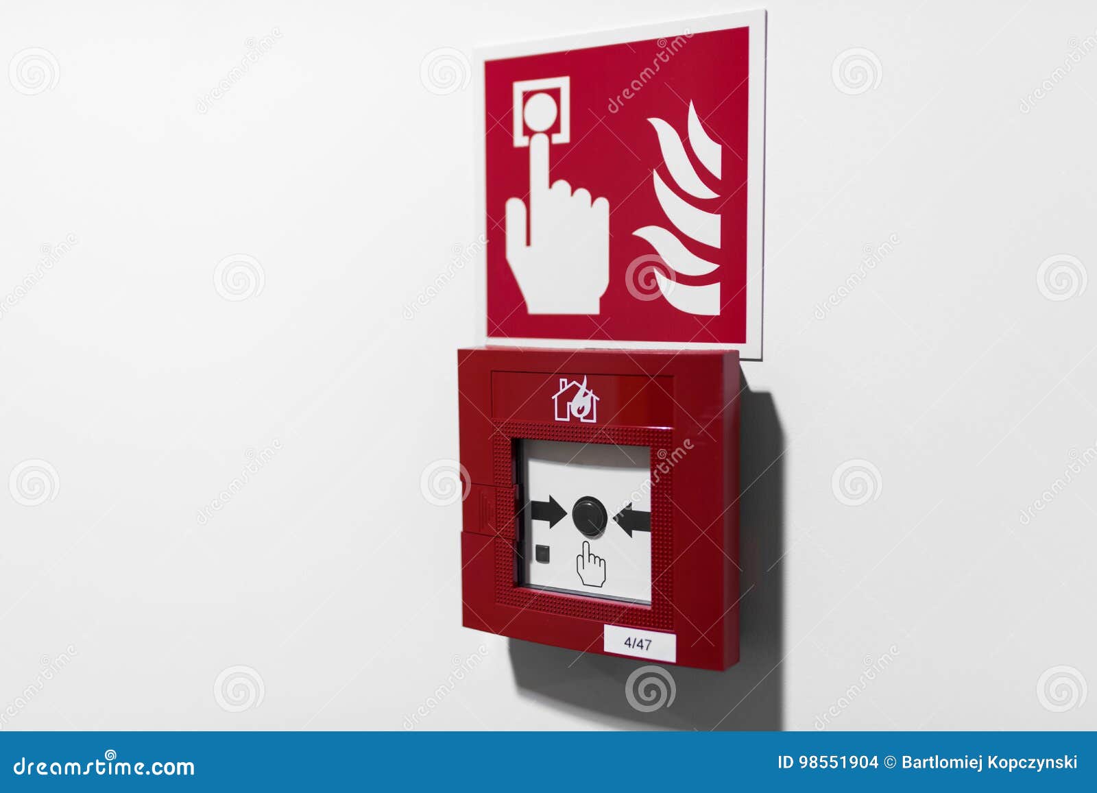 Red Fire alarm button stock photo. Image of fire, isolate - 98551904