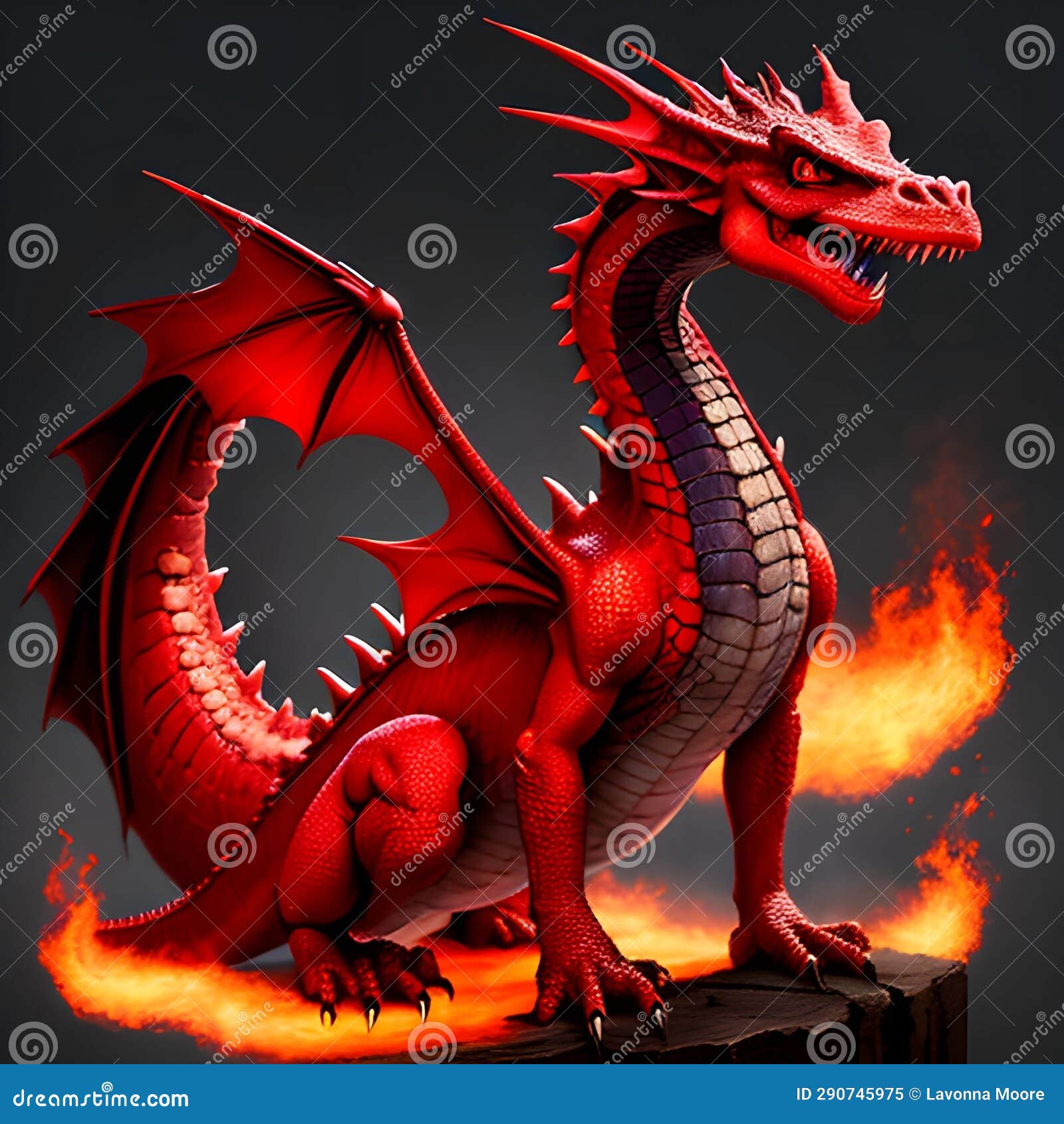 A Red Fire-Breathing Dragon Stock Illustration - Illustration of flames ...