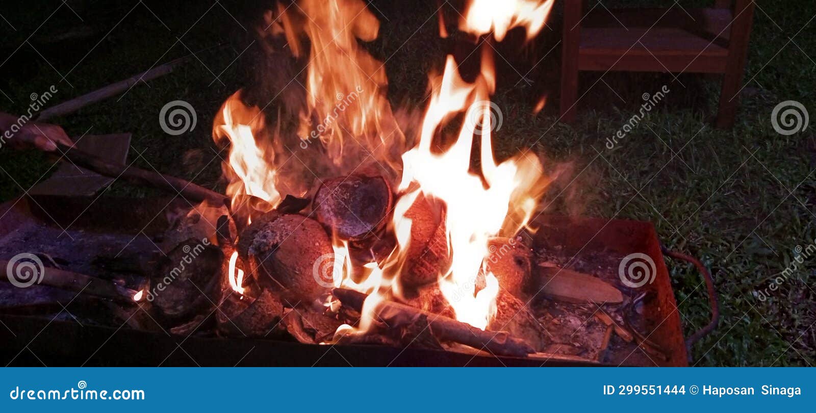 Red Fire from Burning Coconut Shells Stock Photo - Image of fire ...