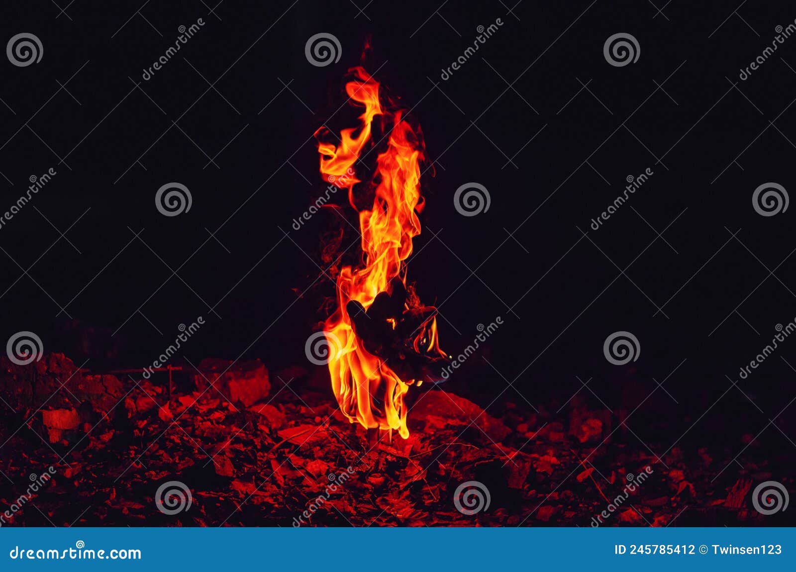 Red Fire Burning Flame. Pillar of Fire at Night Stock Photo - Image of ...