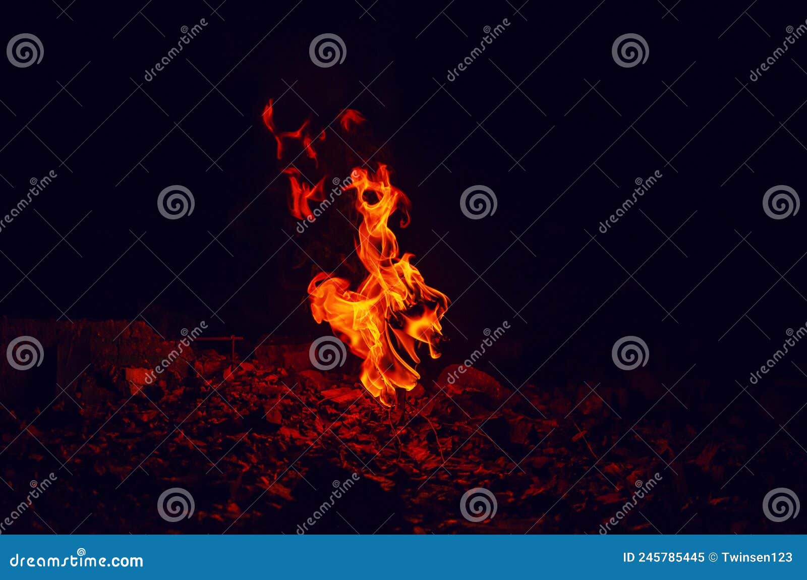 Red Fire Burning Flame. Pillar of Fire at Night Stock Image - Image of ...