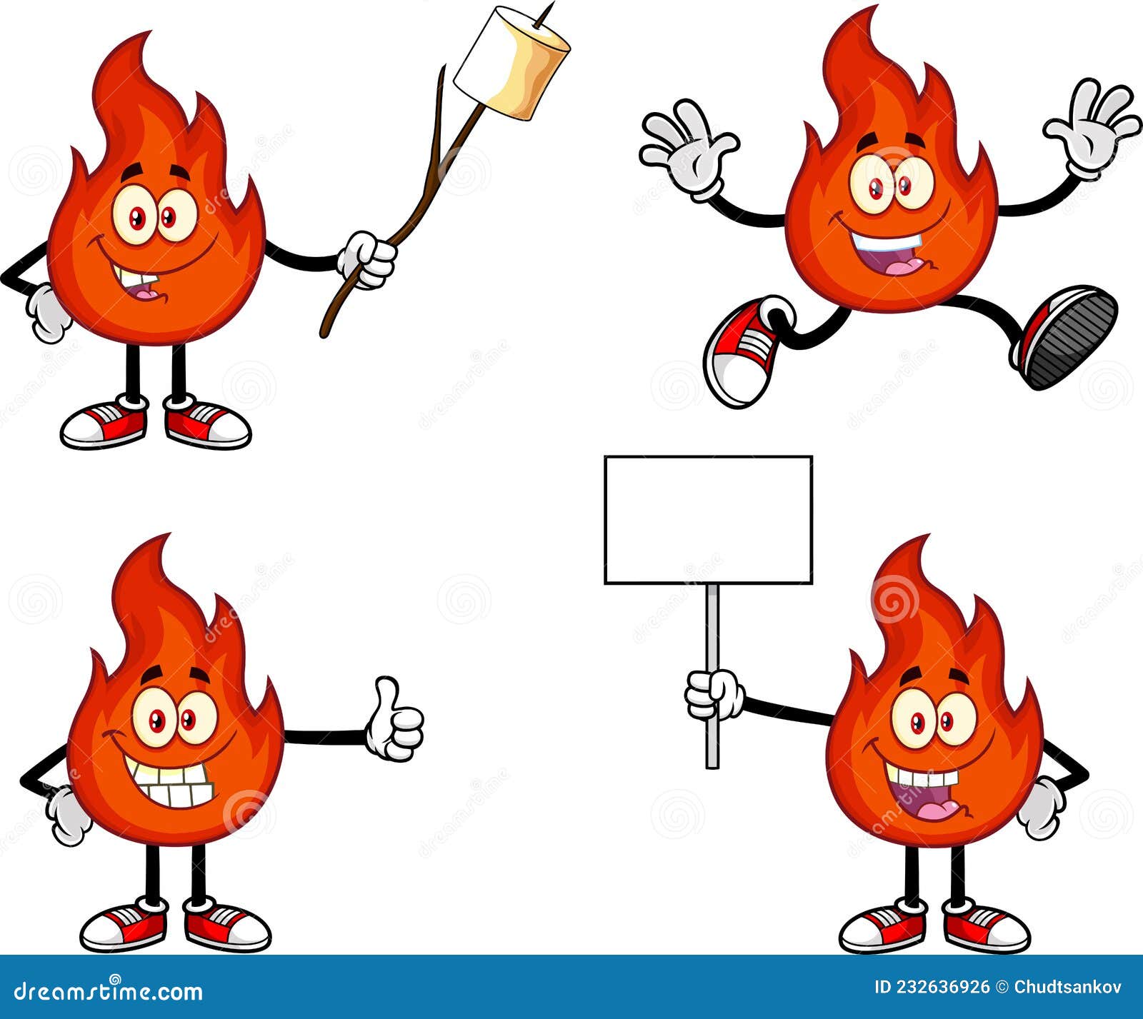 Red Fire Cartoon Character. Vector Hand Drawn Collection Stock Vector ...