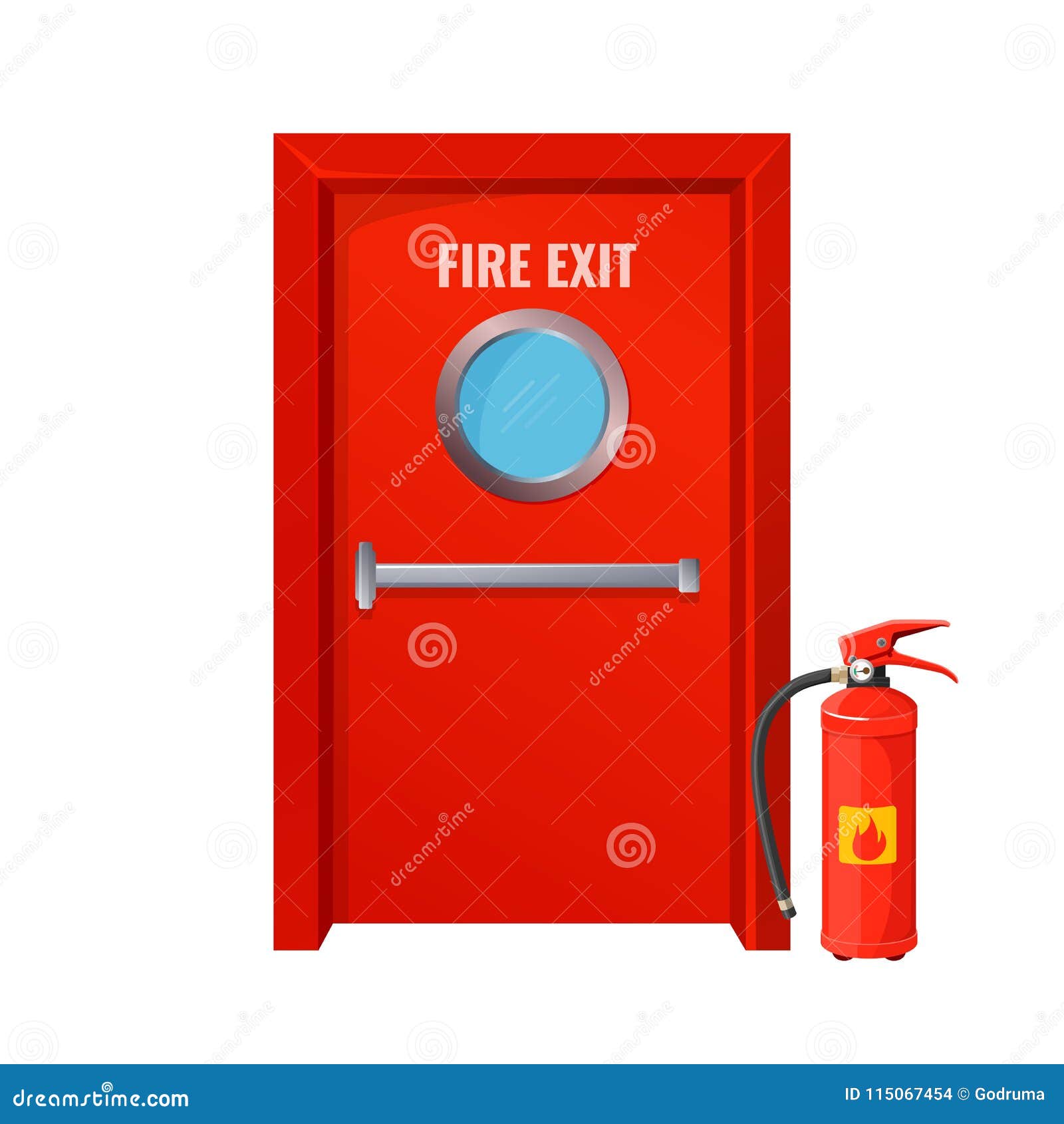 Red Fire Exit with Round Circle and Extinguisher Stock Vector ...