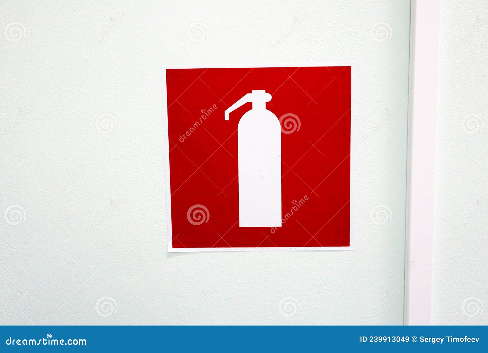 Red Fire Extinguisher Sign on the White Wall Stock Image - Image of ...