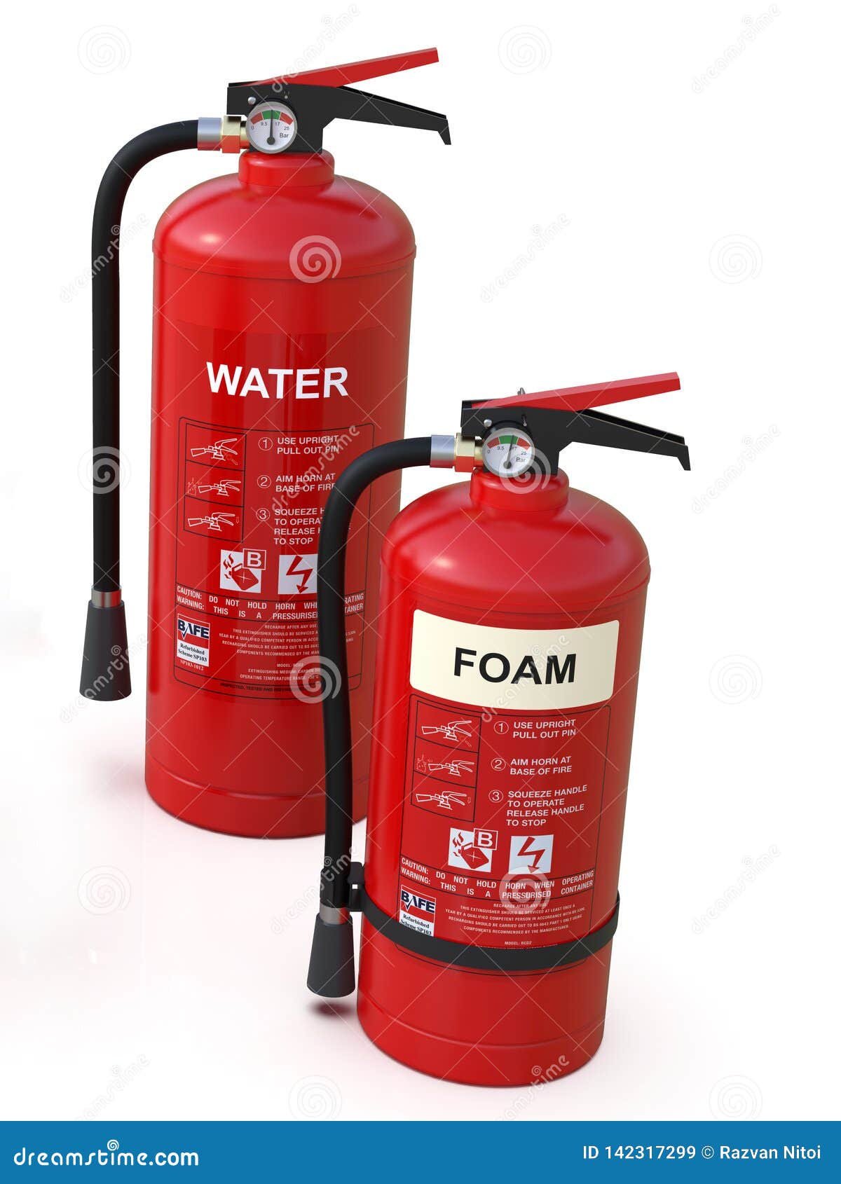 2 Red Fire Extinguishers, Water and Foam Stock Illustration ...
