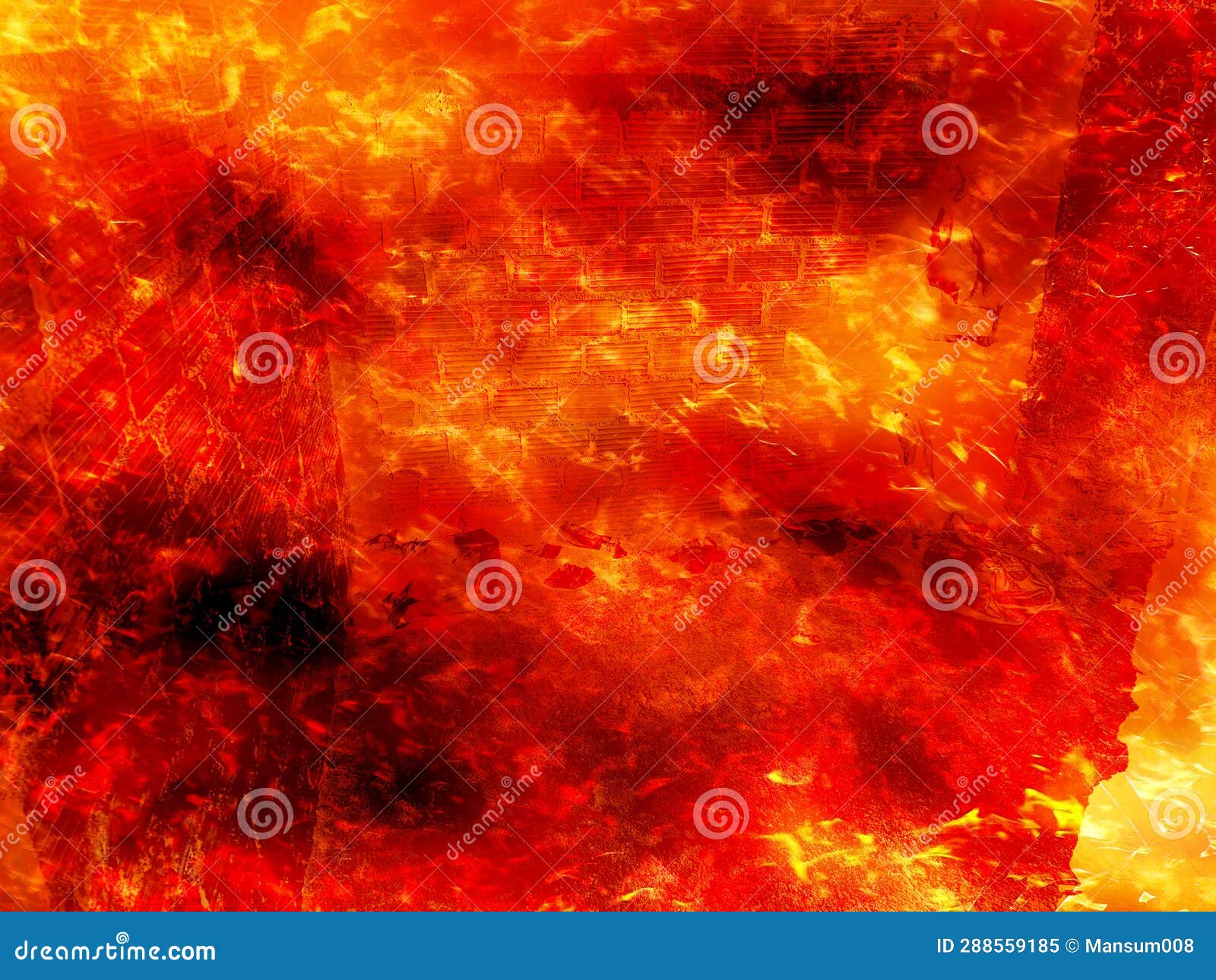 Red Fire Flame Background, Fire Burning Brick Wall Stock Illustration ...