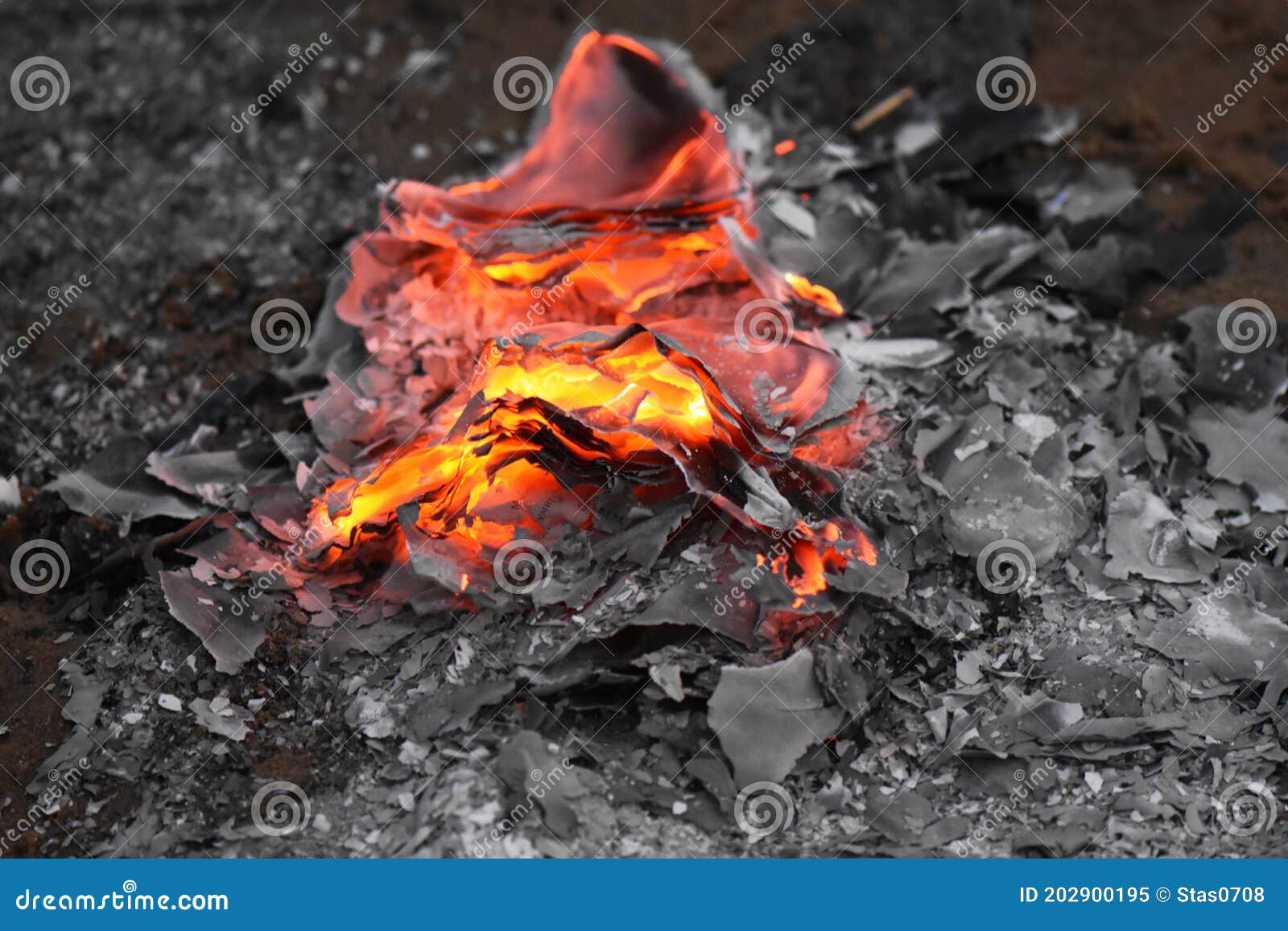 Red Fire Flames in the Evening with Ashes Around Stock Image - Image of ...