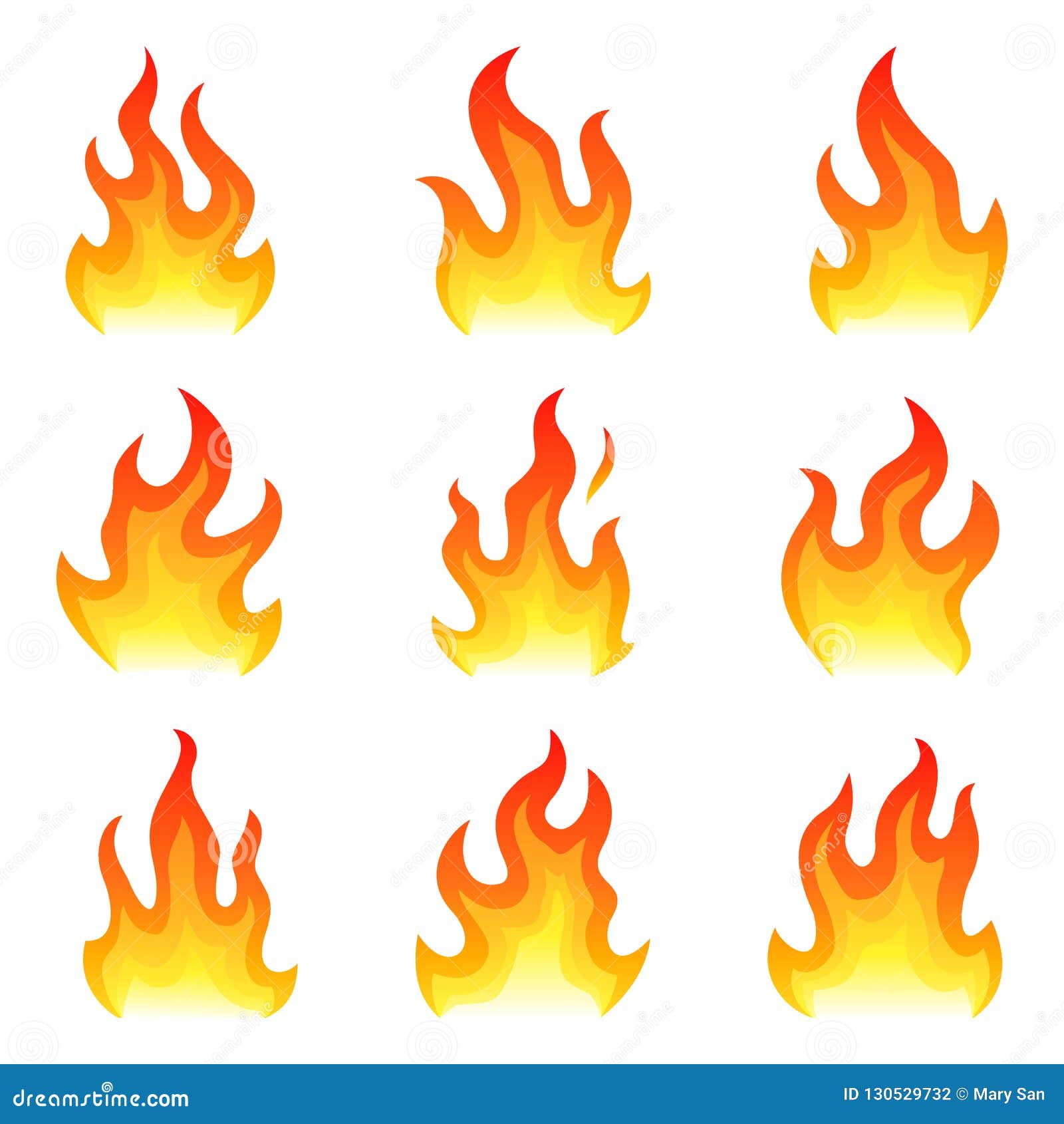 Red Fire Flat Icons Set Isolated on White Background for Danger Concept ...