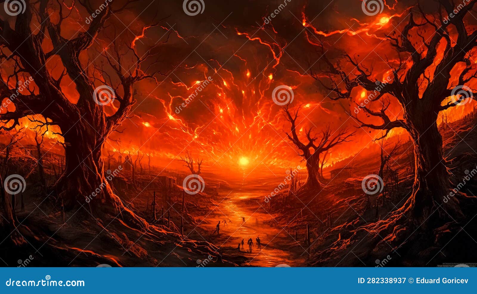 Red Fire Hell in the Mysterious Haunted Forest, Copy Space, Made with ...