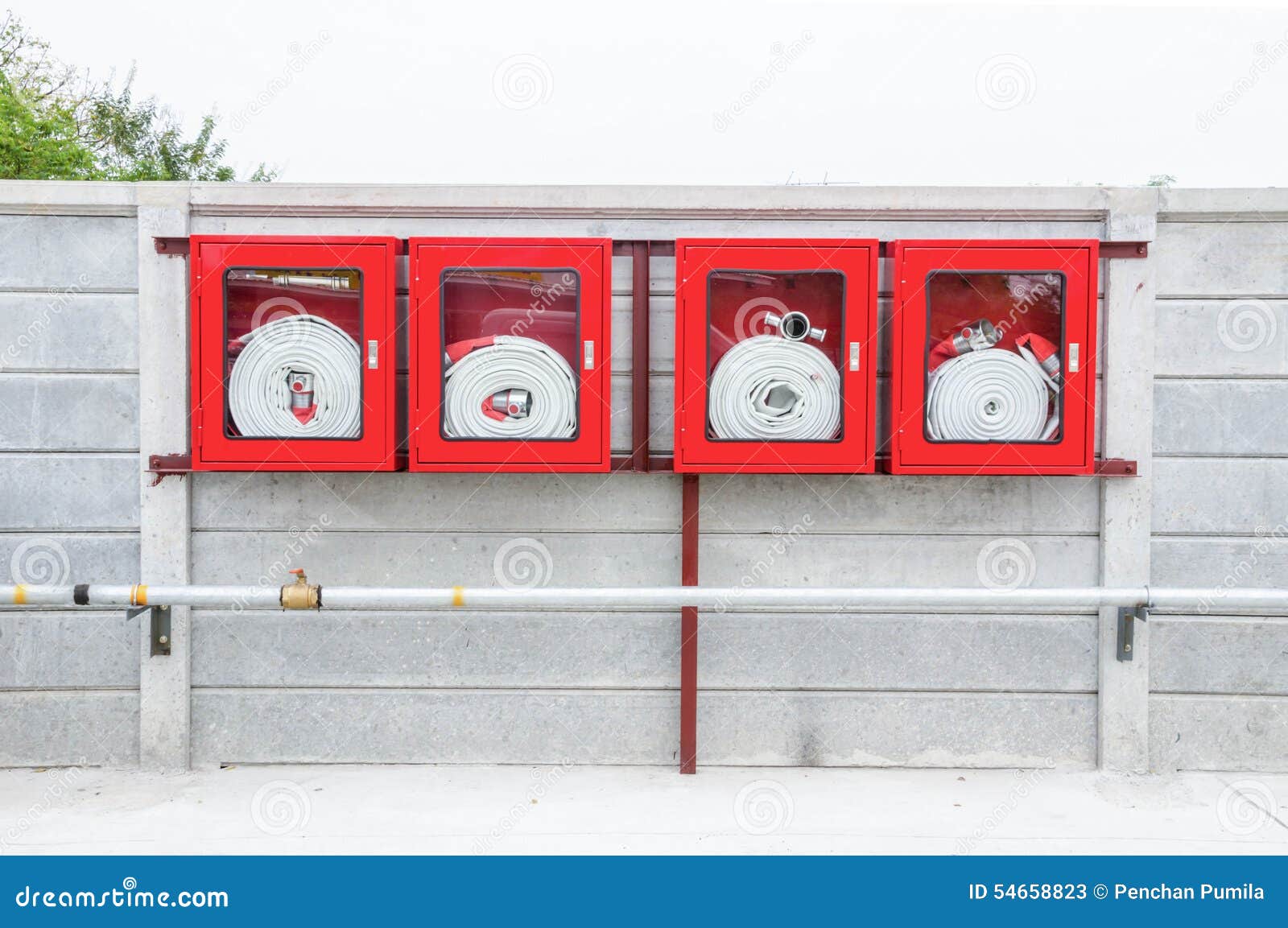 Red Fire Hose Cabinet stock image. Image of hose, hazard - 54658823