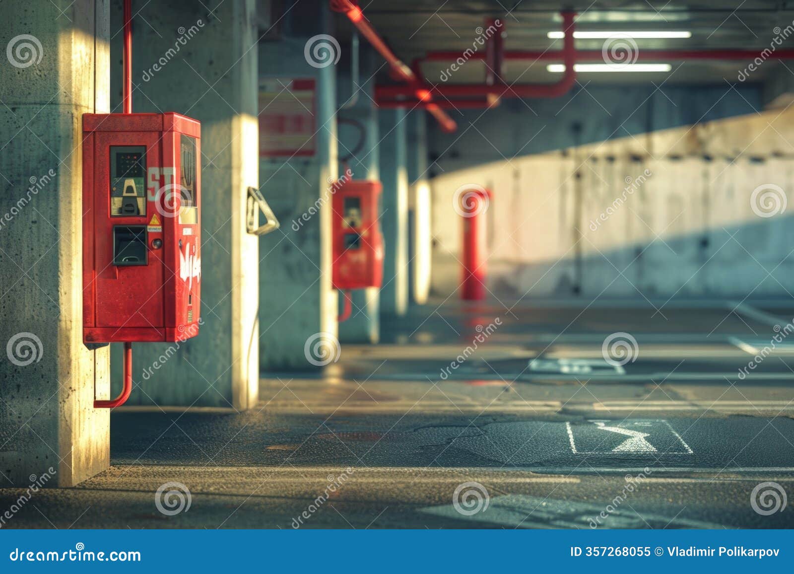A Red Fire Hydrant in a Parking Garage Stock Image - Image of safety ...