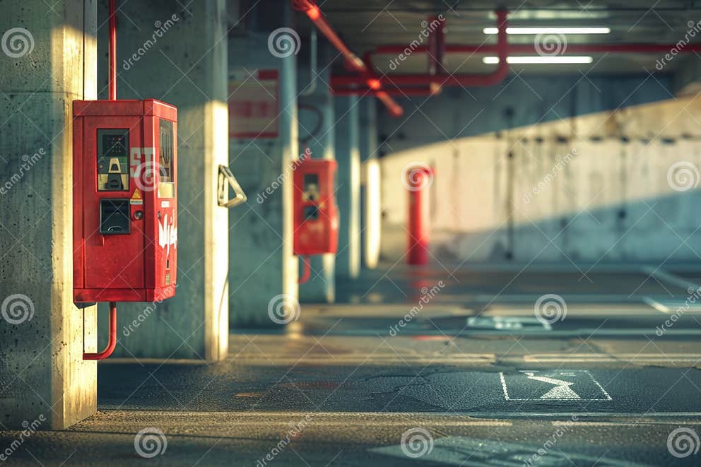 A Red Fire Hydrant in a Parking Garage Stock Image - Image of safety ...