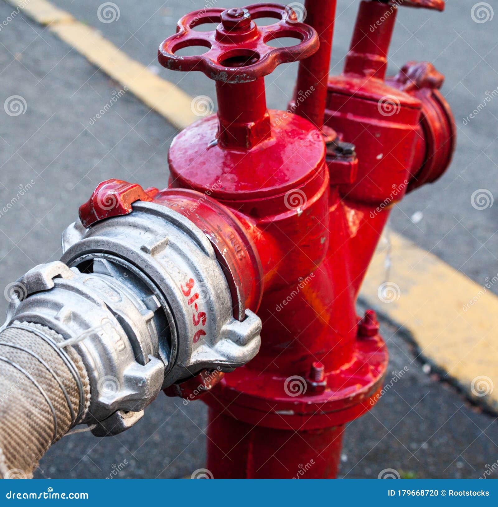 Red fire hydrant stock photo. Image of connection, firework - 179668720