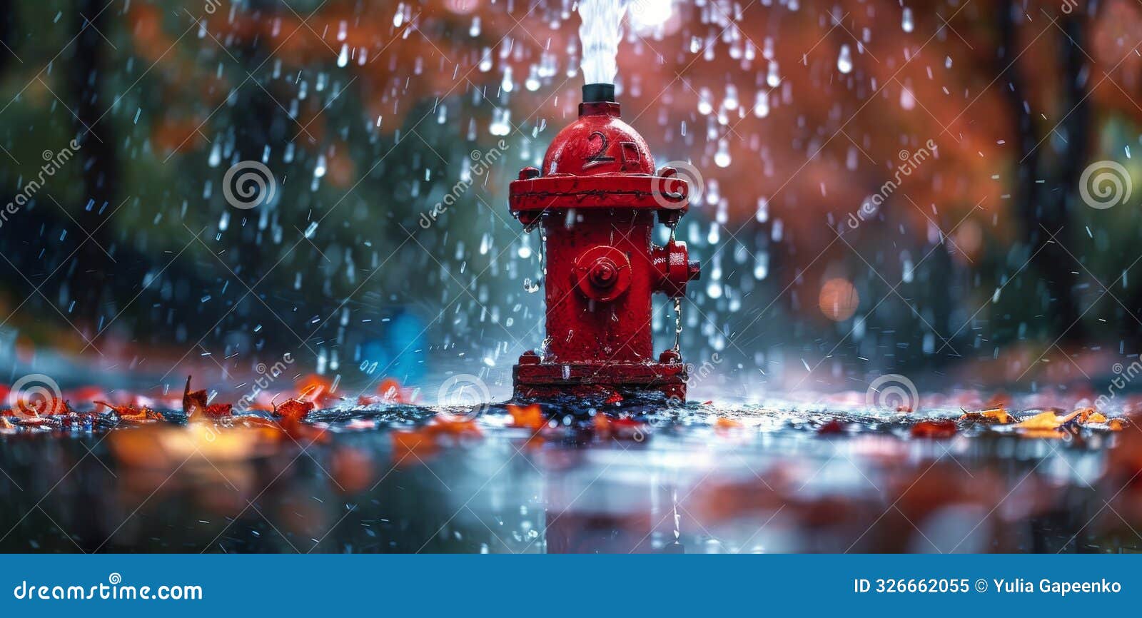 Red Fire Hydrant Spraying Water during Rainstorm Stock Image - Image of ...