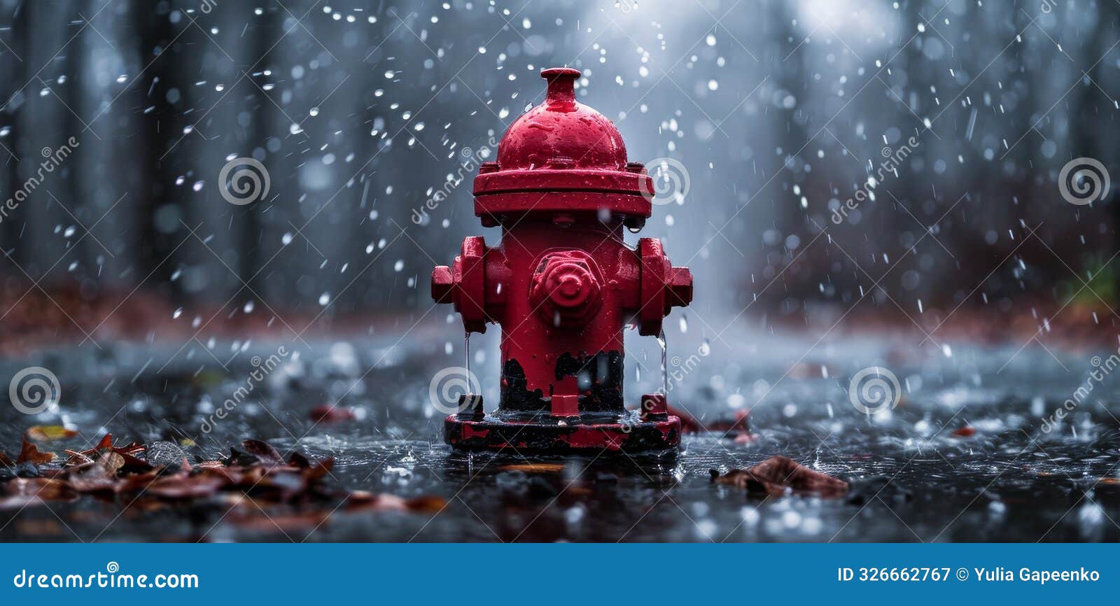 Red Fire Hydrant Spraying Water during Rainstorm Stock Image - Image of ...