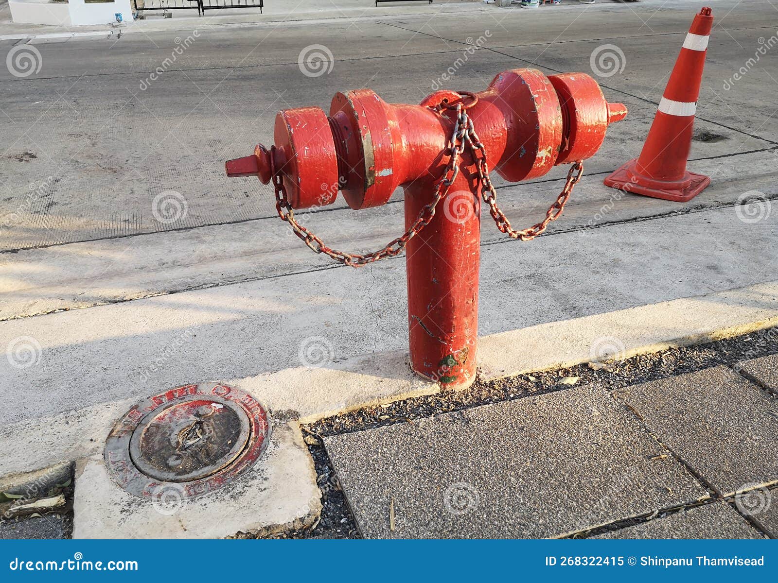 Red Fire Hydrant on the Street, Close-up of Photo Stock Image - Image ...