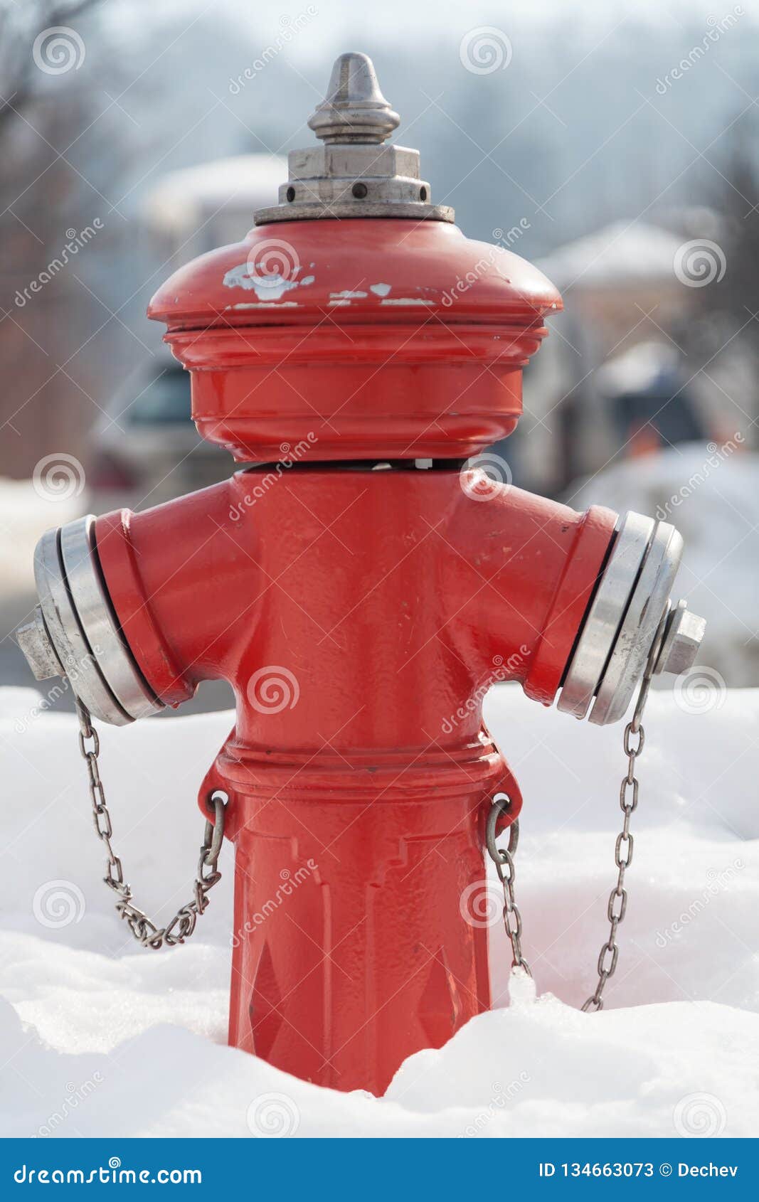 Red Fire Hydrant on the Street. Fireplug in the Snow Stock Image ...