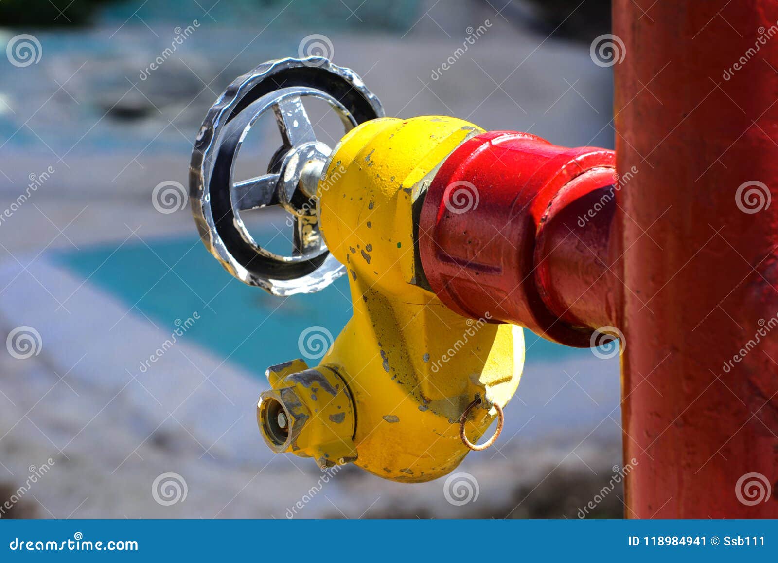 Red Fire Hydrant with Yellow Connectors. Fire Hydrant or Fire Pump ...