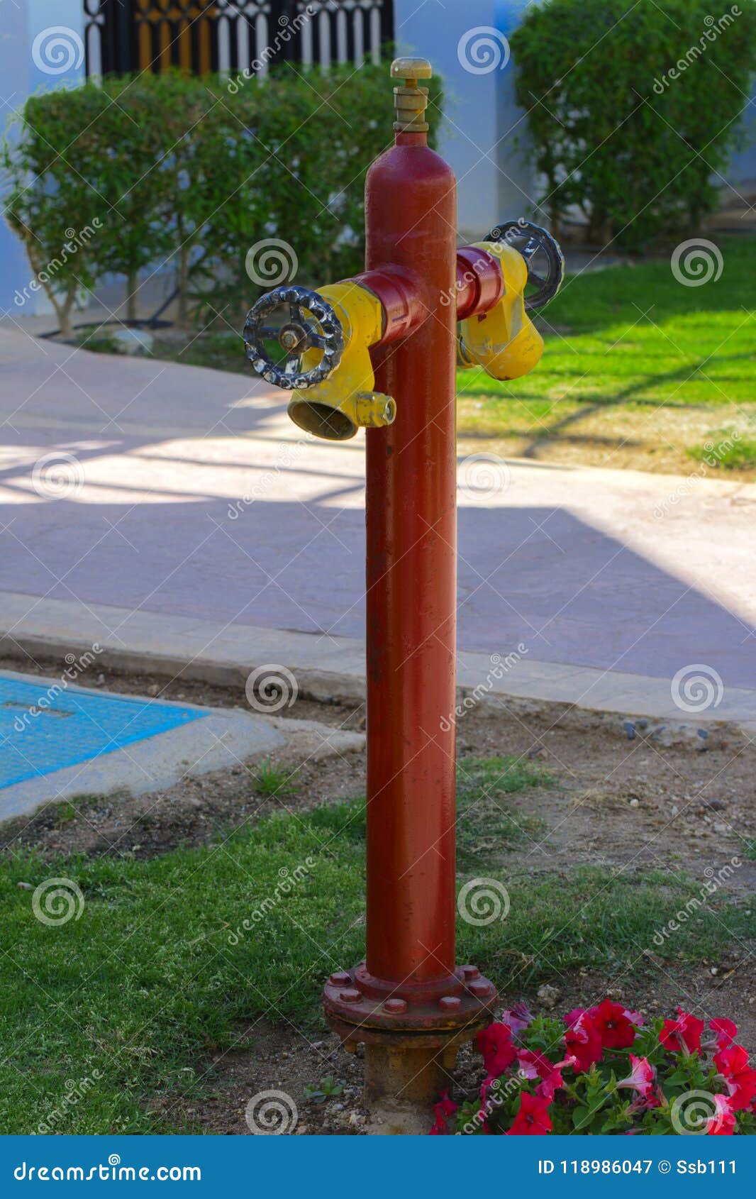 Red Fire Hydrant with Yellow Connectors. Fire Hydrant or Fire Pump ...