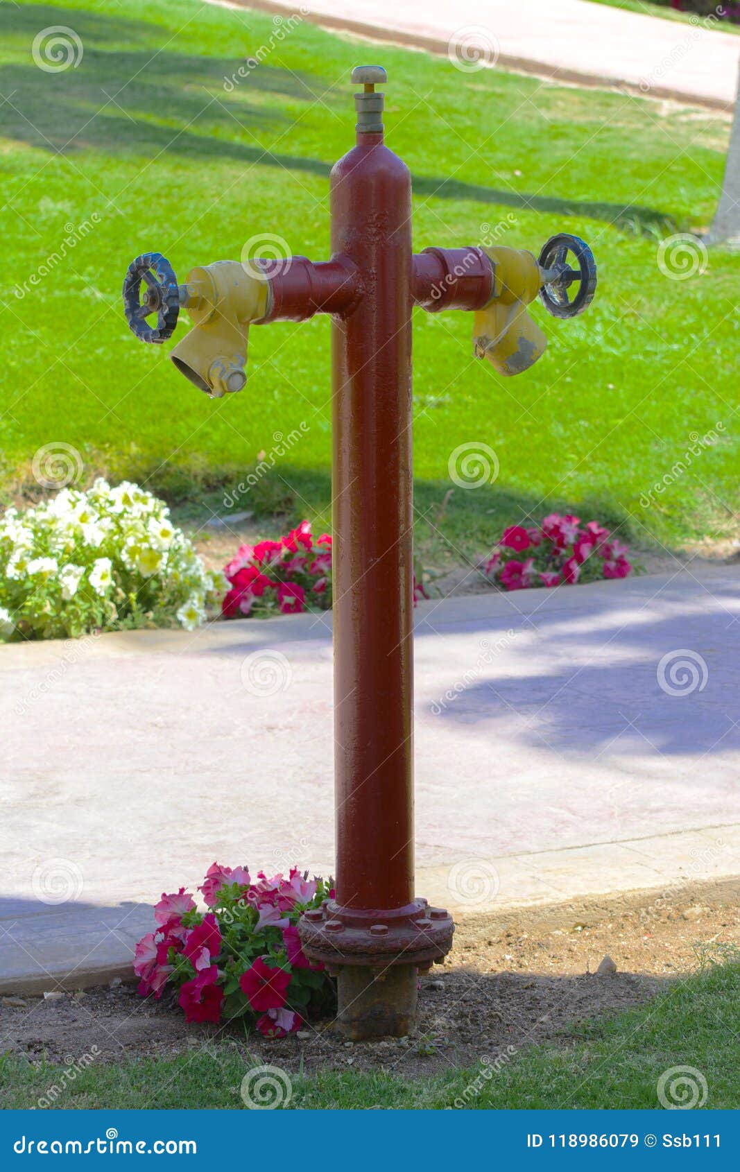 Red Fire Hydrant with Yellow Connectors. Fire Hydrant or Fire Pump ...