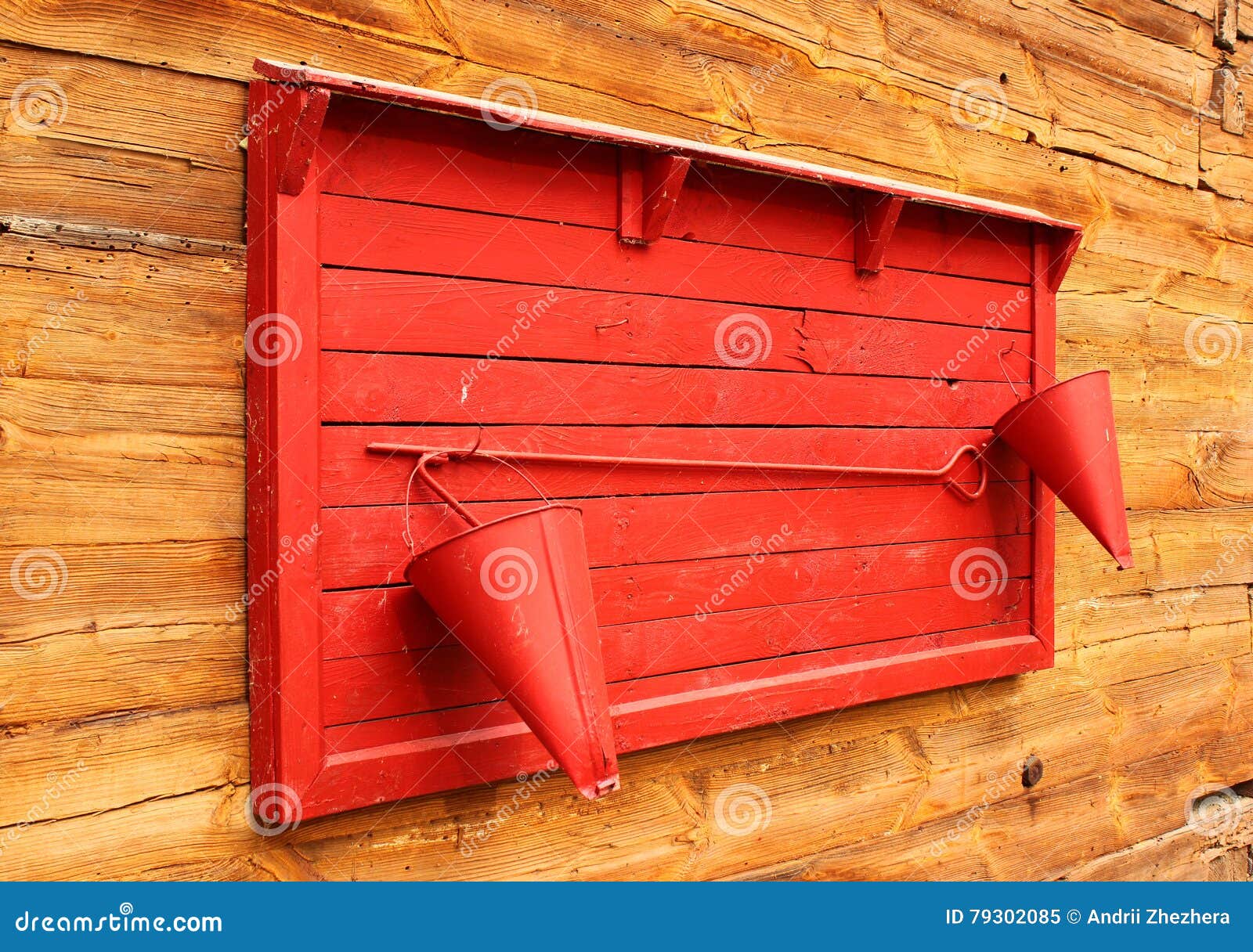 Red Fire Point Stand Mounted on Wooden Wall Stock Image - Image of ...