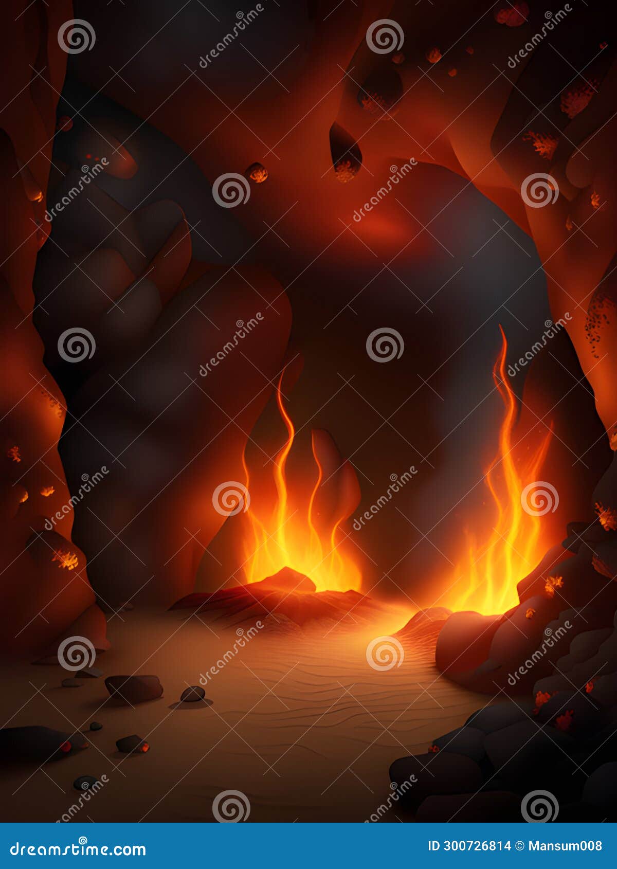 Red Fire with a Rock in the Cave Stock Illustration - Illustration of ...