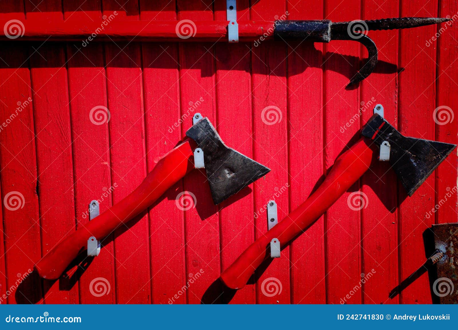Red Fire Shield Made with Tools for Extinguishing Fires and High ...
