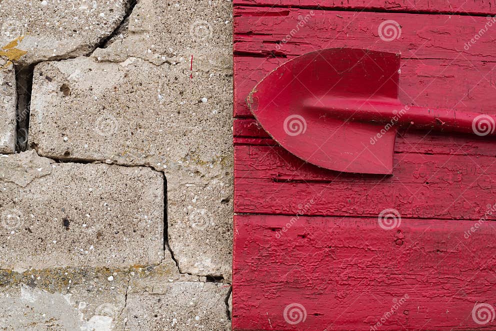 Red Fire Shield on a Stone Wall Stock Image - Image of bucket ...