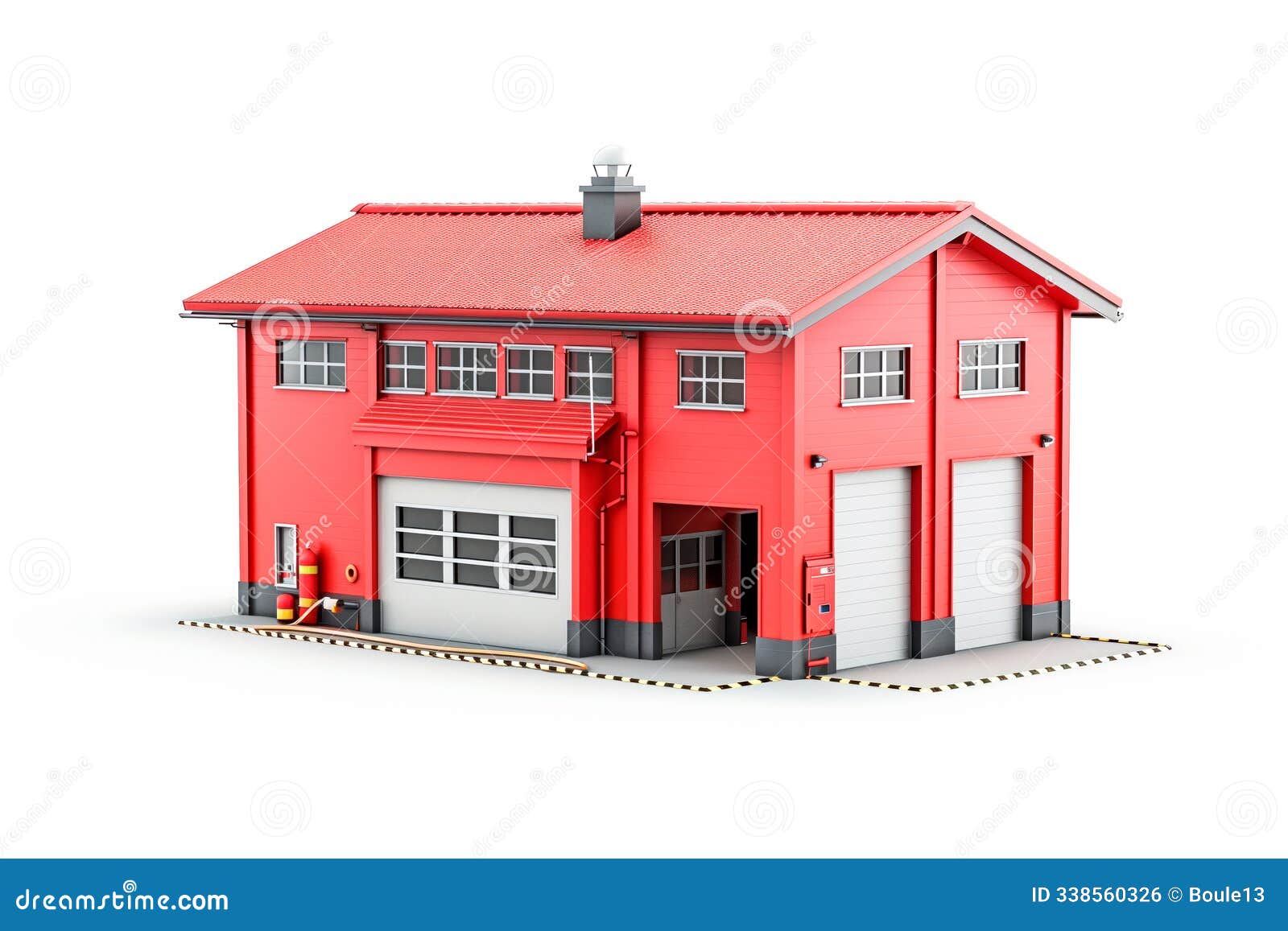 Red Fire Station Building with Garage Doors and Windows Isolated on ...