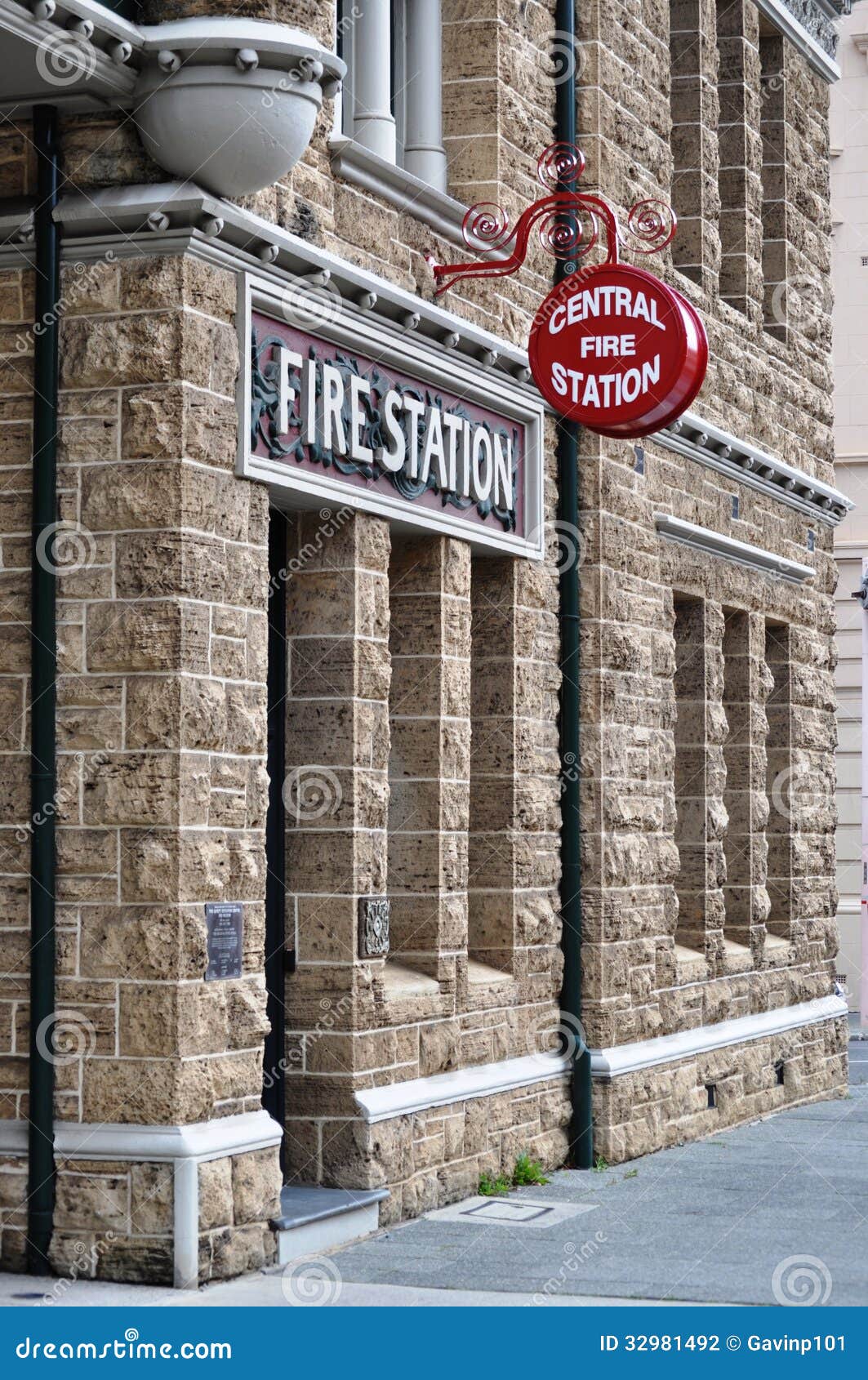 Red Fire Station Sign and Fire Station Stock Photo - Image of fire ...