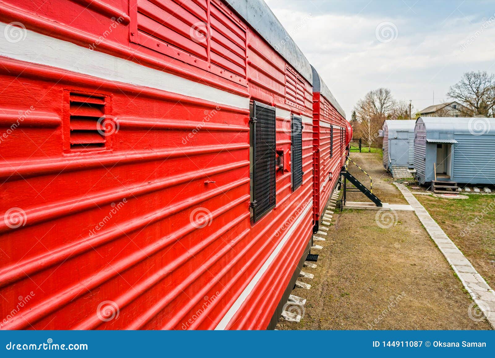 Red Fire Train on the Track Stock Image - Image of firefighters, help ...