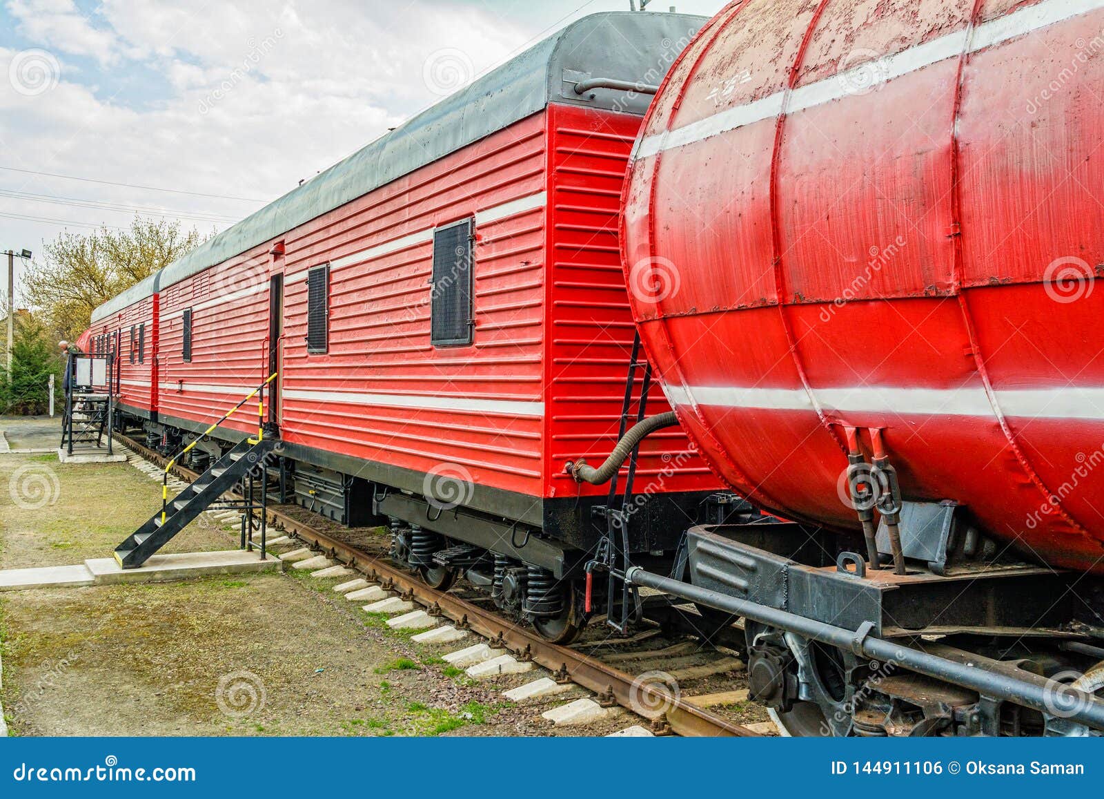Red Fire Train on the Track Stock Photo - Image of equipment, gear ...